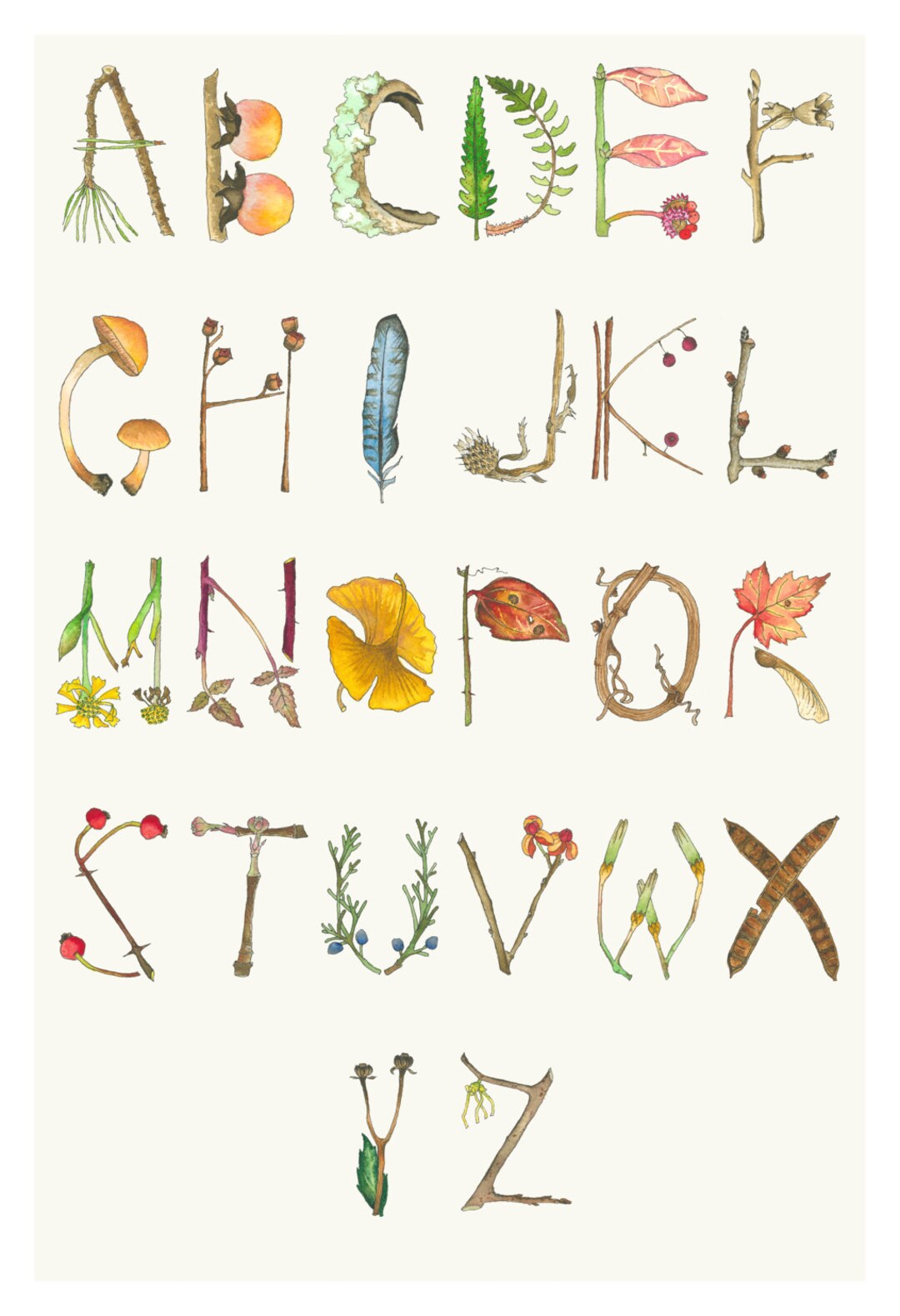 Fall Alphabet Watercolor Art Print by Laura Poulette - Etsy