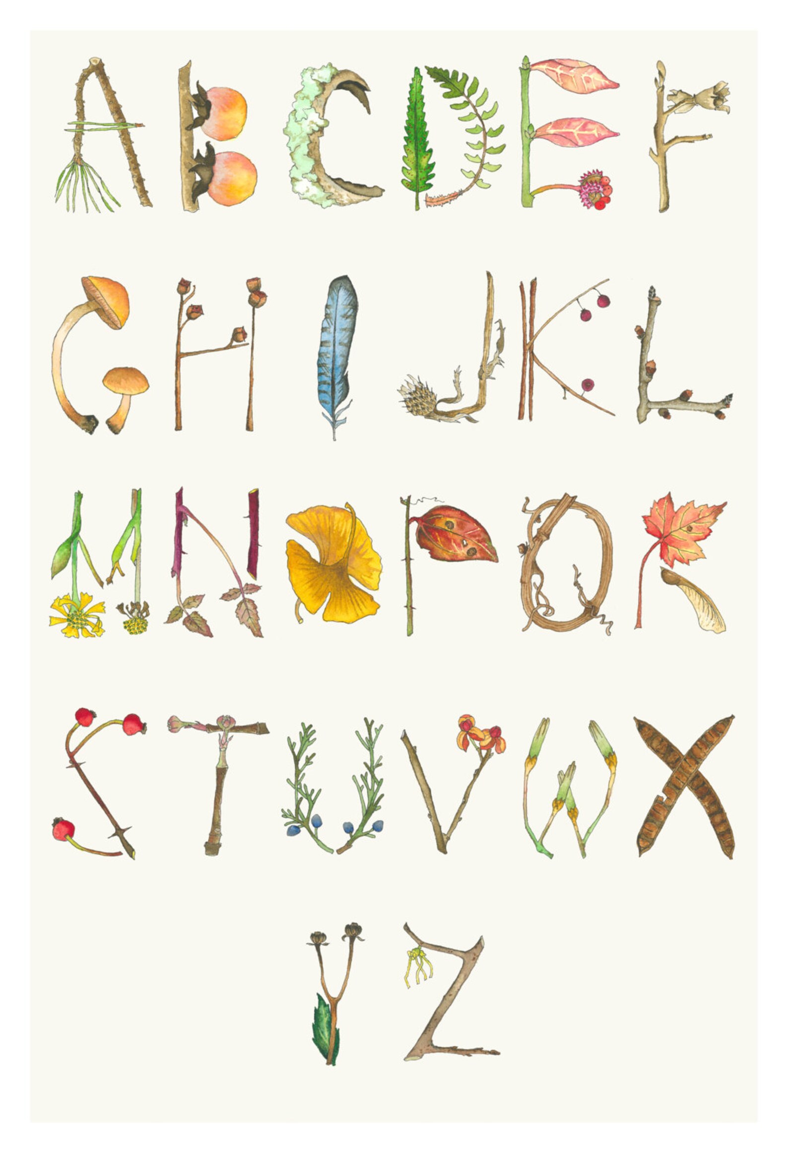 Fall Alphabet Watercolor Art Print by Laura Poulette - Etsy