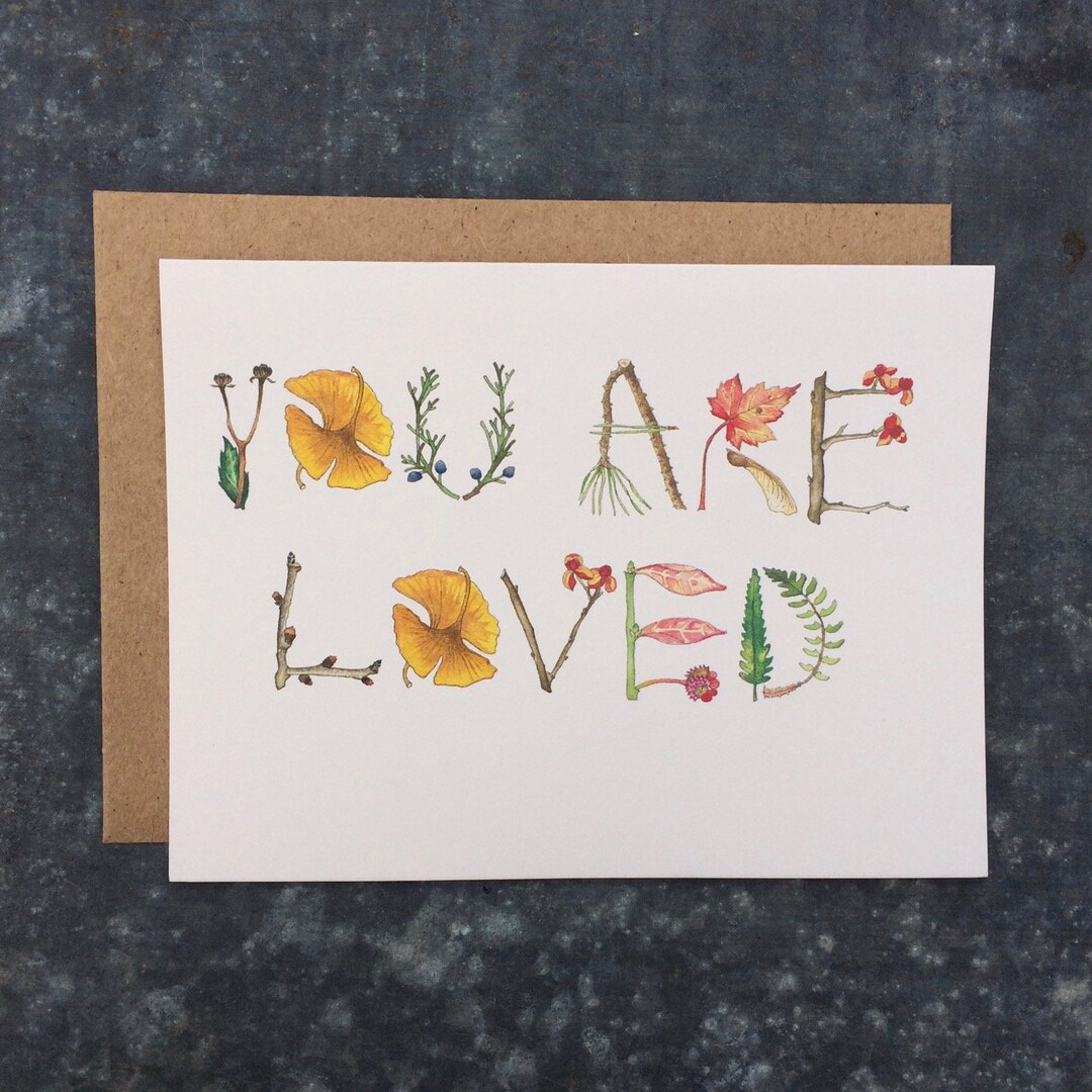 Fall You Are Loved Watercolor Botanical Hand Lettered Greeting Card by ...
