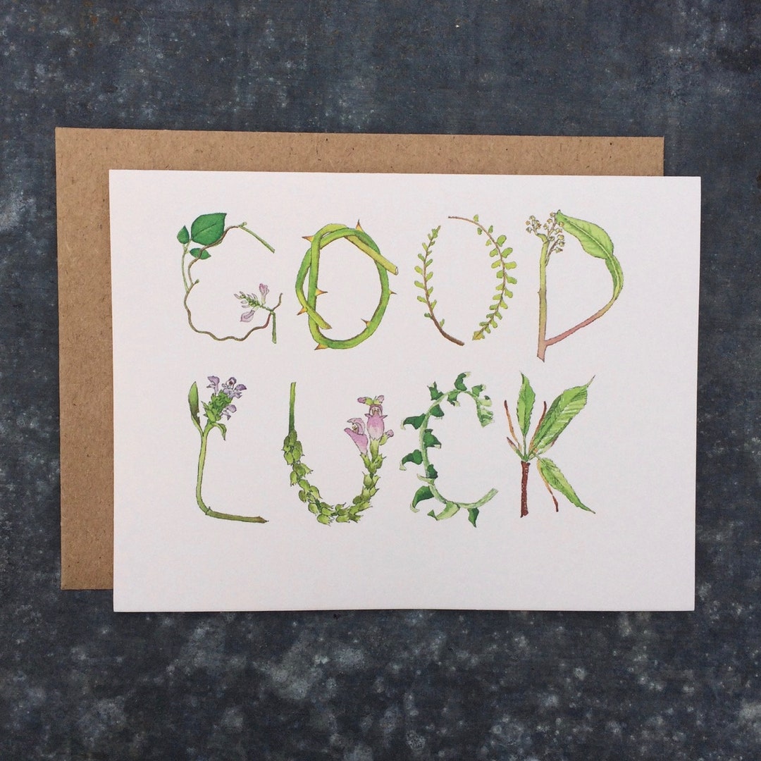 Good Luck Watercolor Botanical Hand Lettered Greeting Card by Laura ...