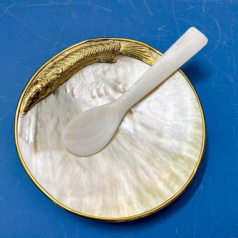 11cm Mother-of-pearl Fish Border Plate With Beluga Sturgeon Gold Copper ...