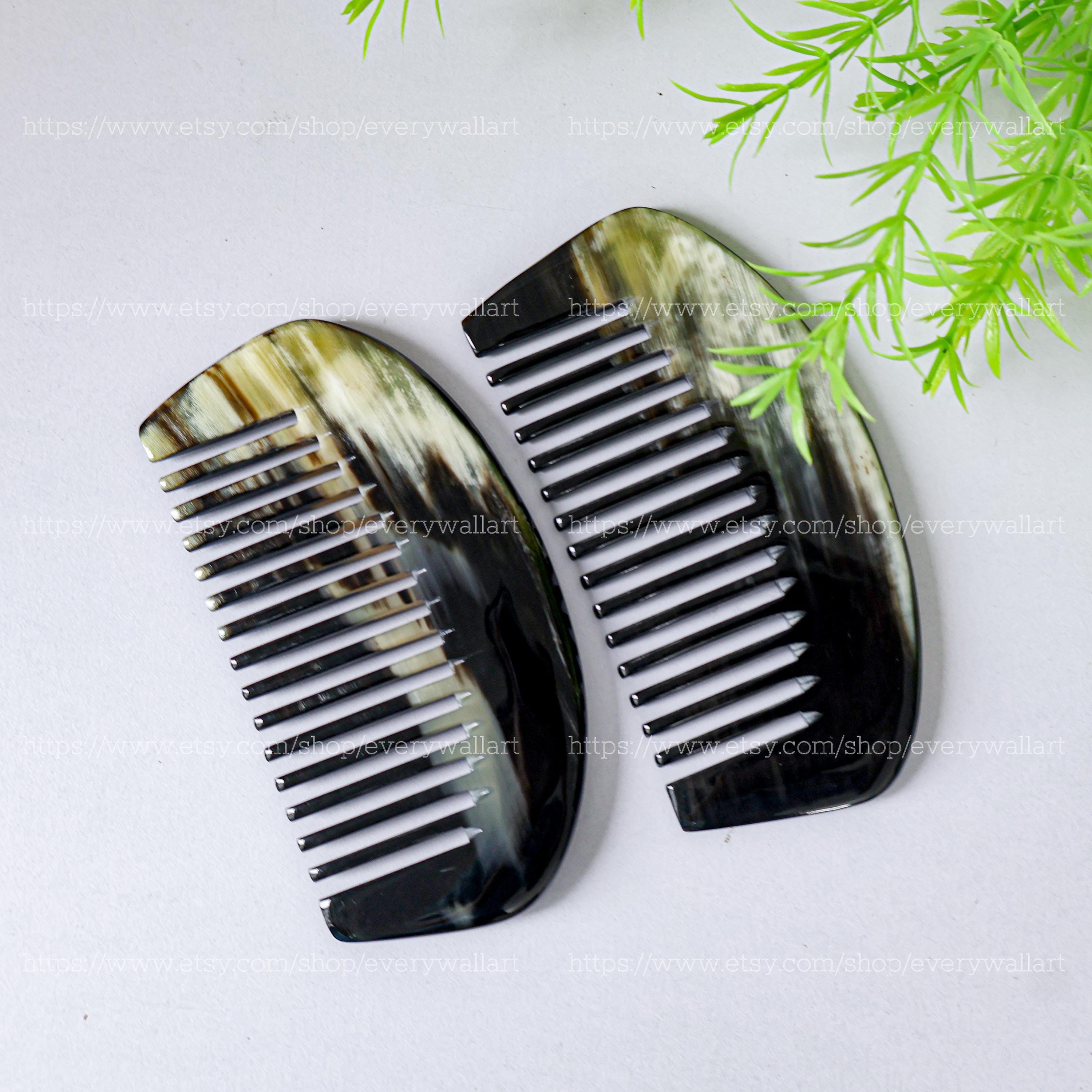 WIDE TEETH Natural Buffalo Horn Comb, Handmade Pocket Horn Comb, Anti ...
