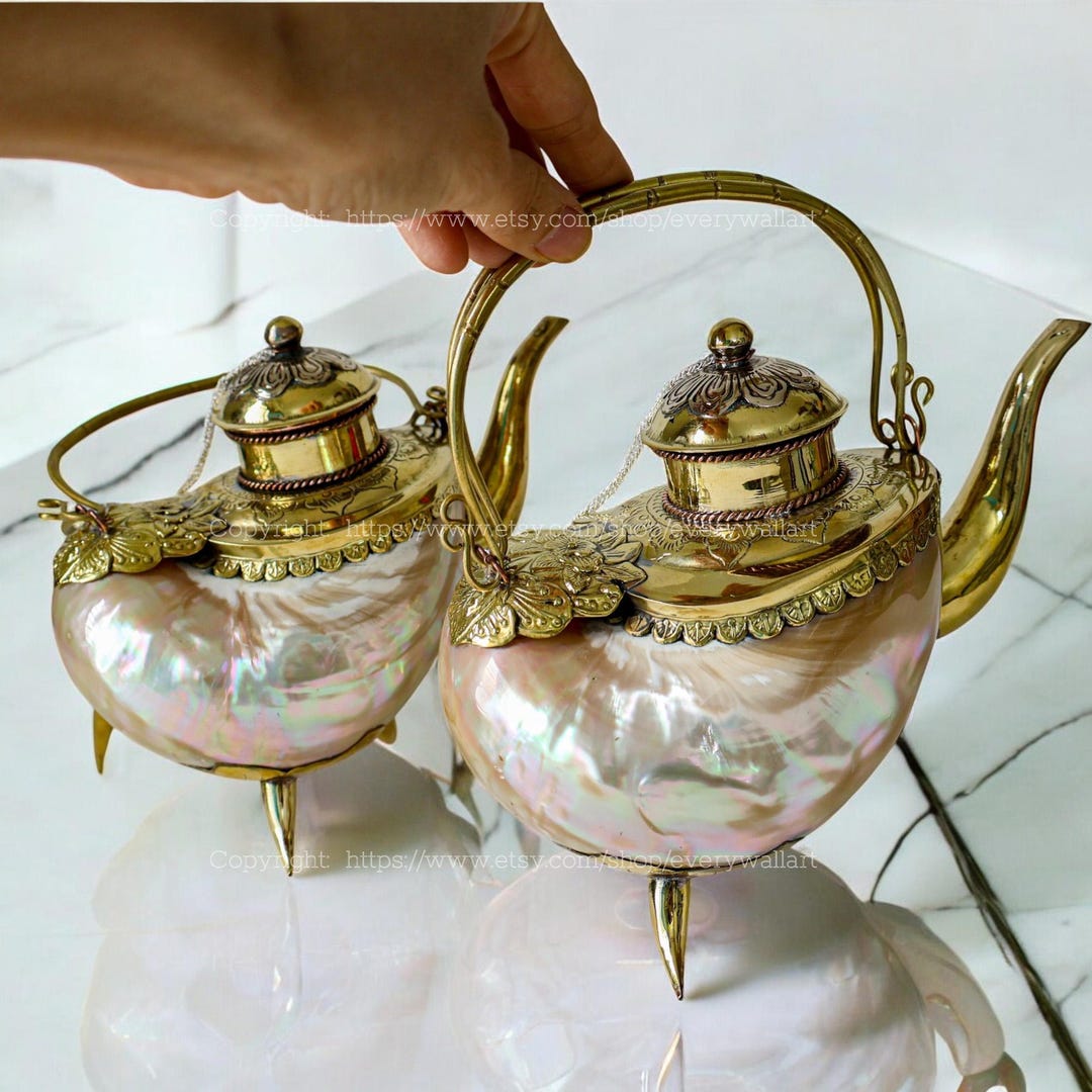 Teapots and Cups With Bronze Edges & Copper Coating Mother of Pearl Sea ...