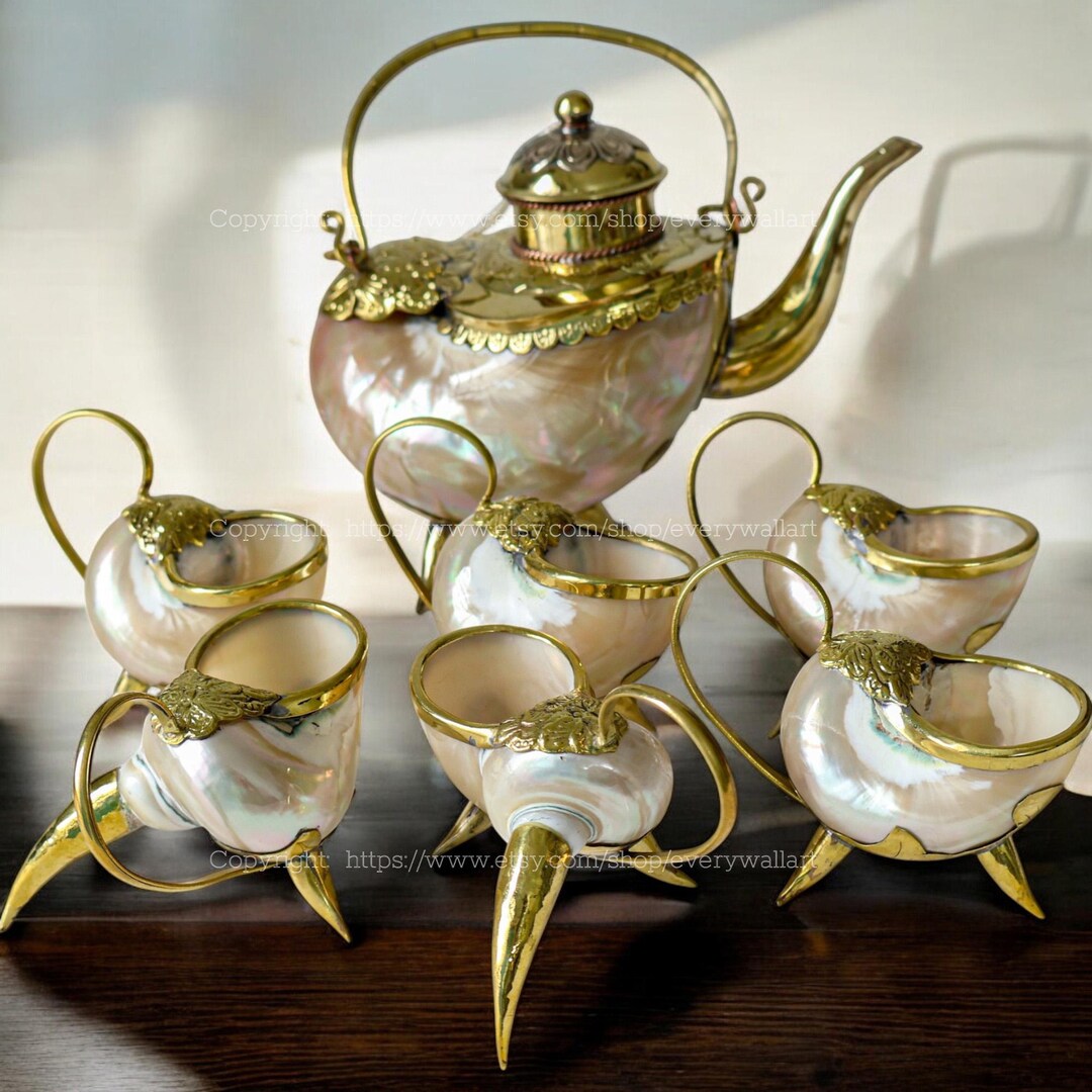 Mother of Pearl Teapots and Cups With Bronze Edges & Copper Coating Sea ...