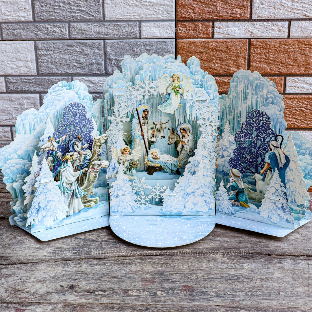 Paper Winter Wonderland Nativity Handcrafted 3D Pop up Card Surprise ...