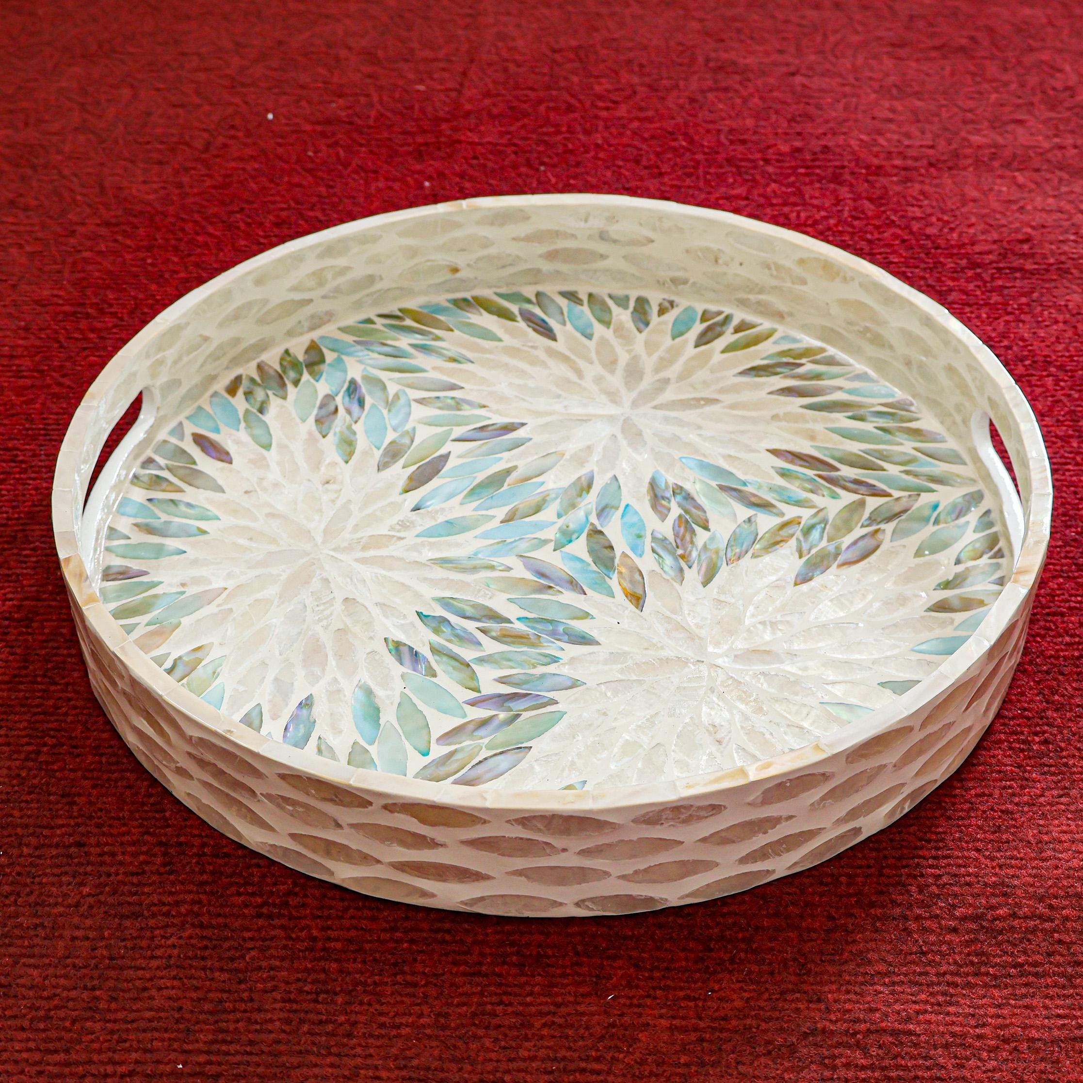 REAL Mother-of-pearl Inlay Round Tray, Full Handmade Round Breakfast ...