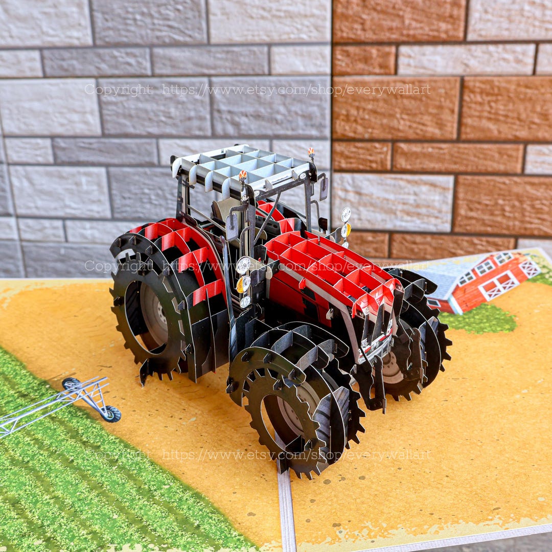 Paper Red Tractor Farm Handcrafted 3D Pop up Card Surprise Pop up Card ...