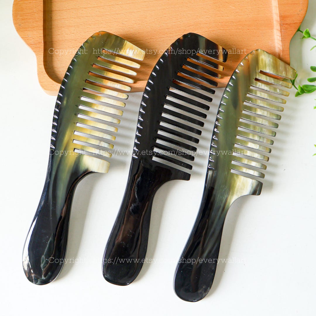 Natural Buffalo Horn Comb, Wide Teeth Comb Curly Super VIP, Tangled ...