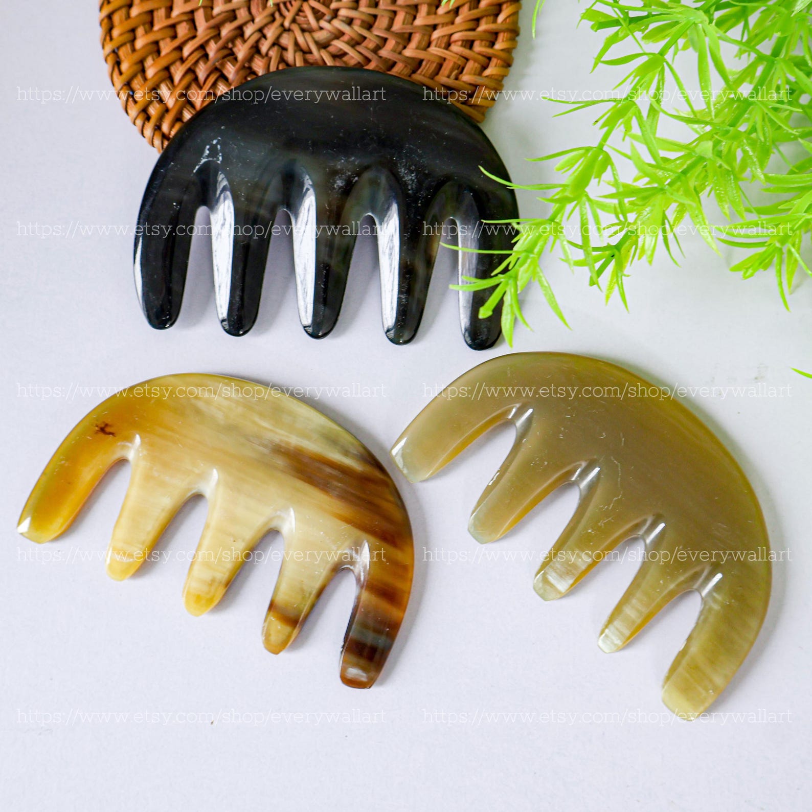 Wide Teeth Natural Buffalo Horn Comb, Thick Teeth Horn Wide Comb, Head ...