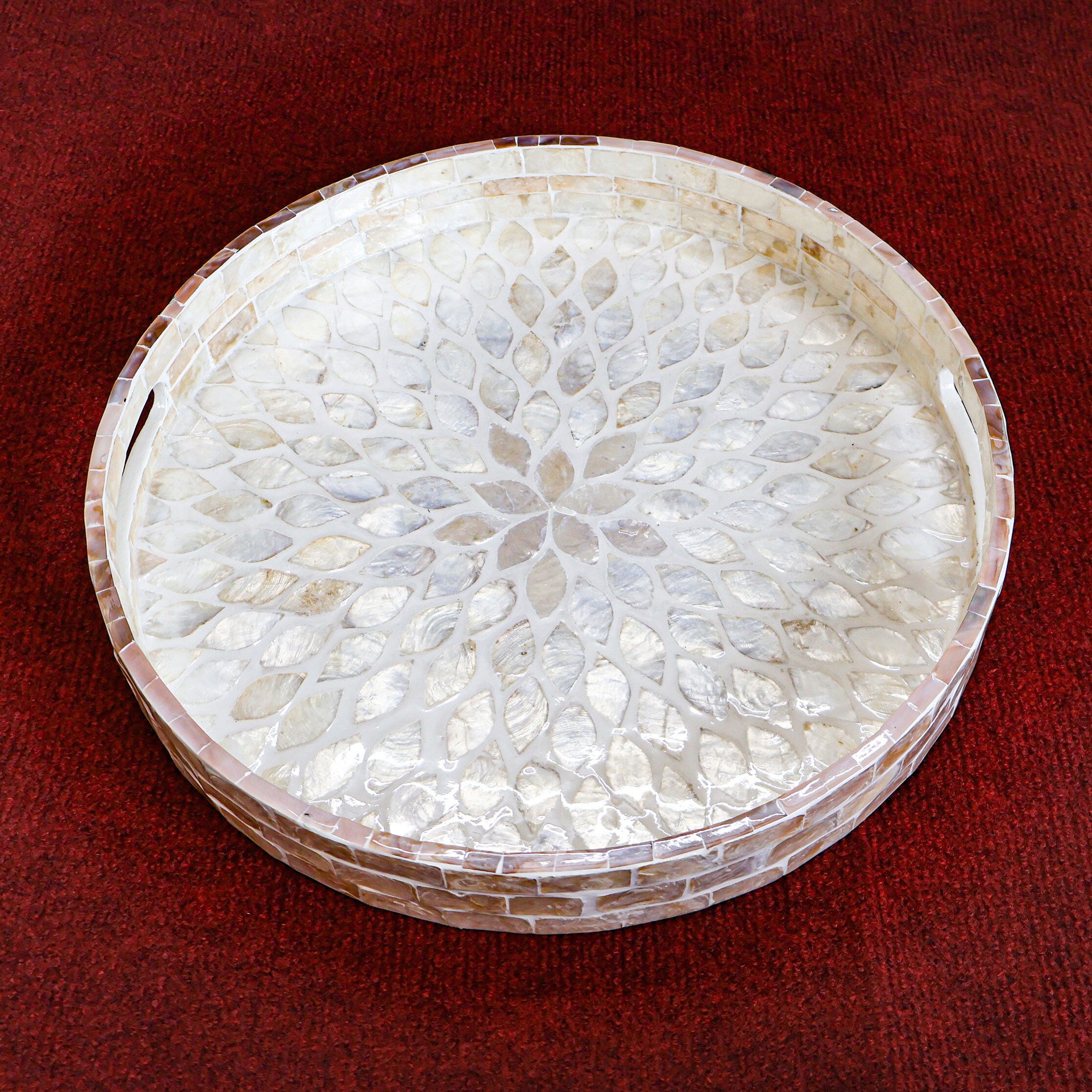 Mother-of-pearl Inlay Round Tray, Full Handmade Round Breakfast Tray ...