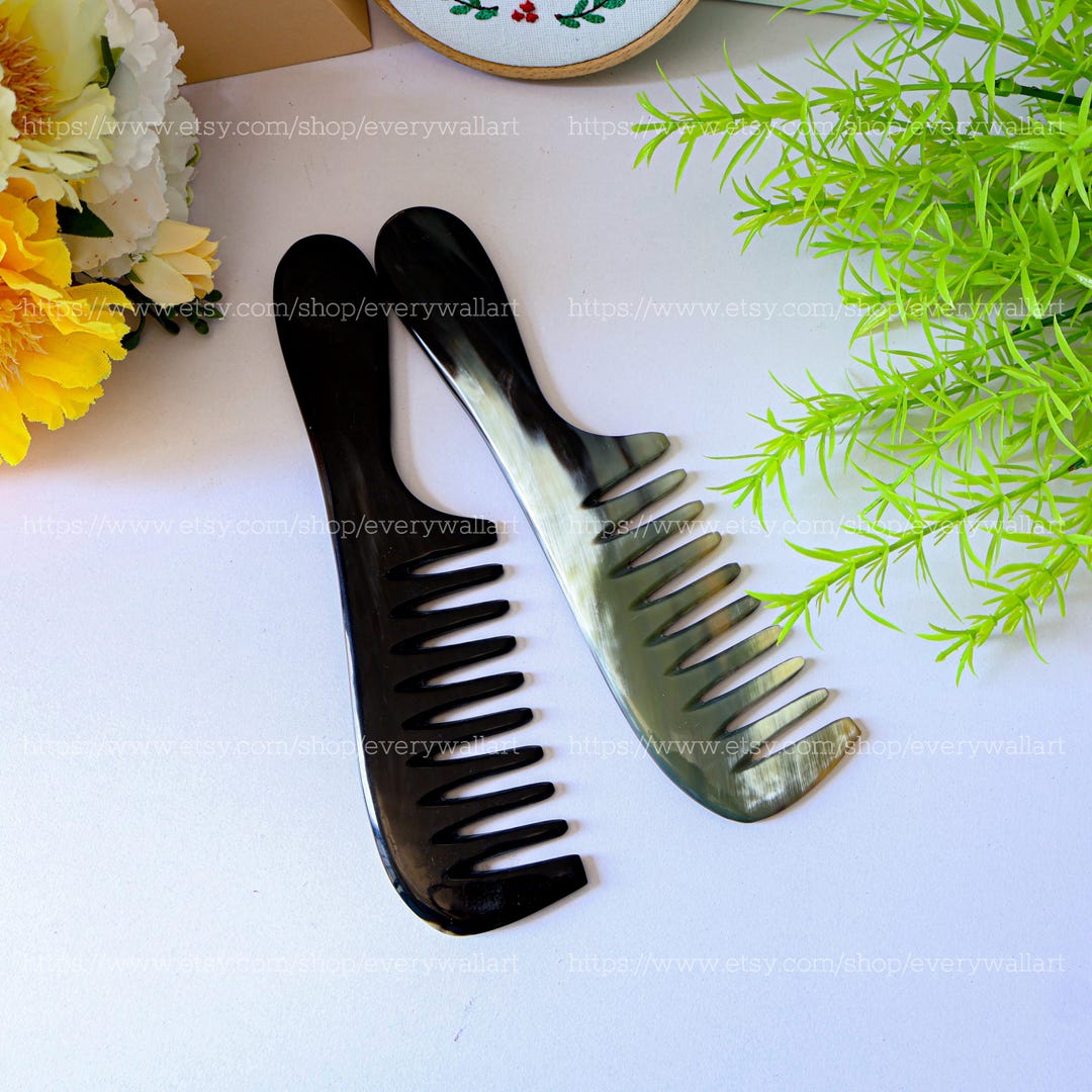 Natural Buffalo Horn Comb, Wide Teeth Comb Curly, Tangled,ruffled Hair ...