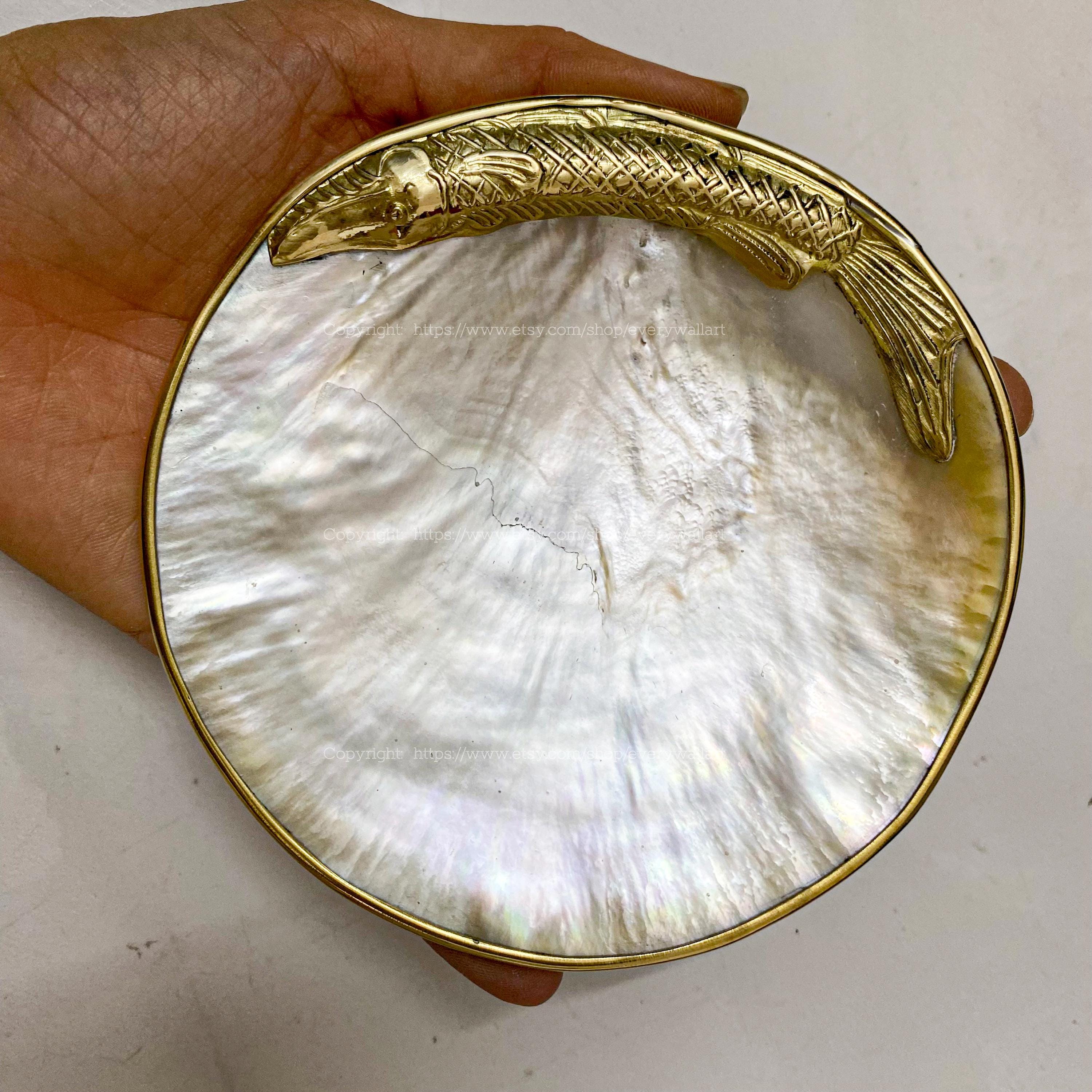 11cm Mother-of-pearl Fish Border Plate With Beluga Sturgeon Gold Copper ...