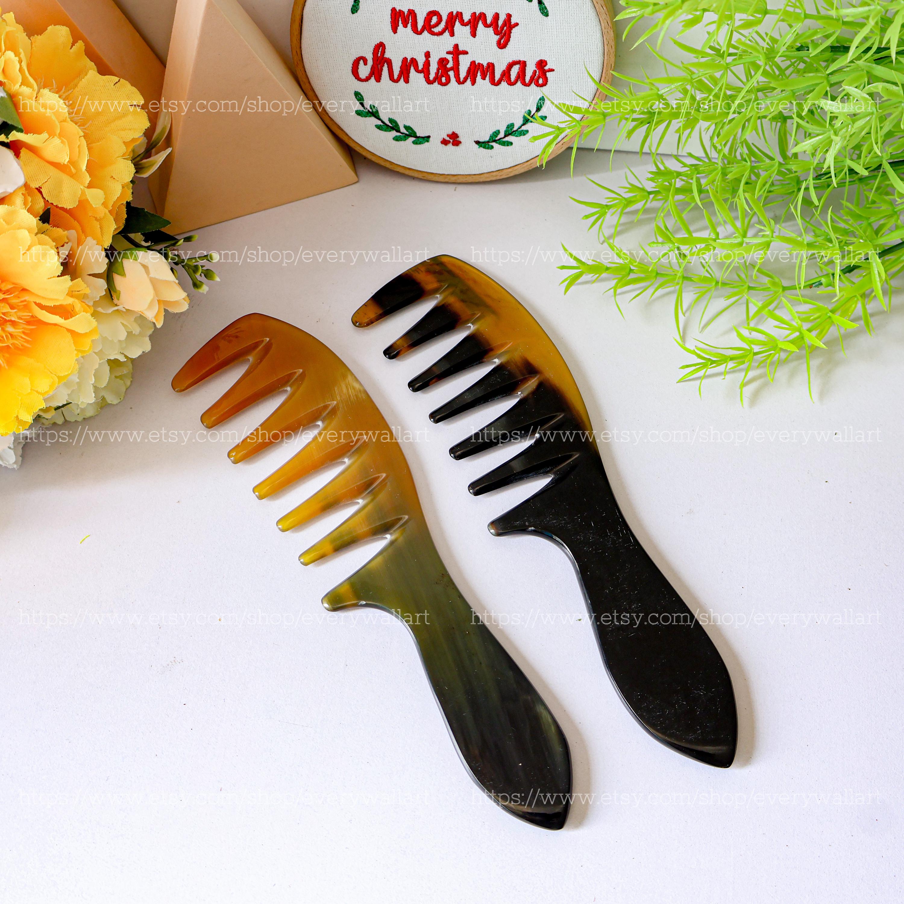 Natural Buffalo Horn Comb, Wide Teeth Comb Curly, Tangled, Ruffled Hair ...