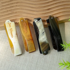 Mother of Pearl Natural Buffalo Horn Comb, Anti-static Pocket Horn Comb ...
