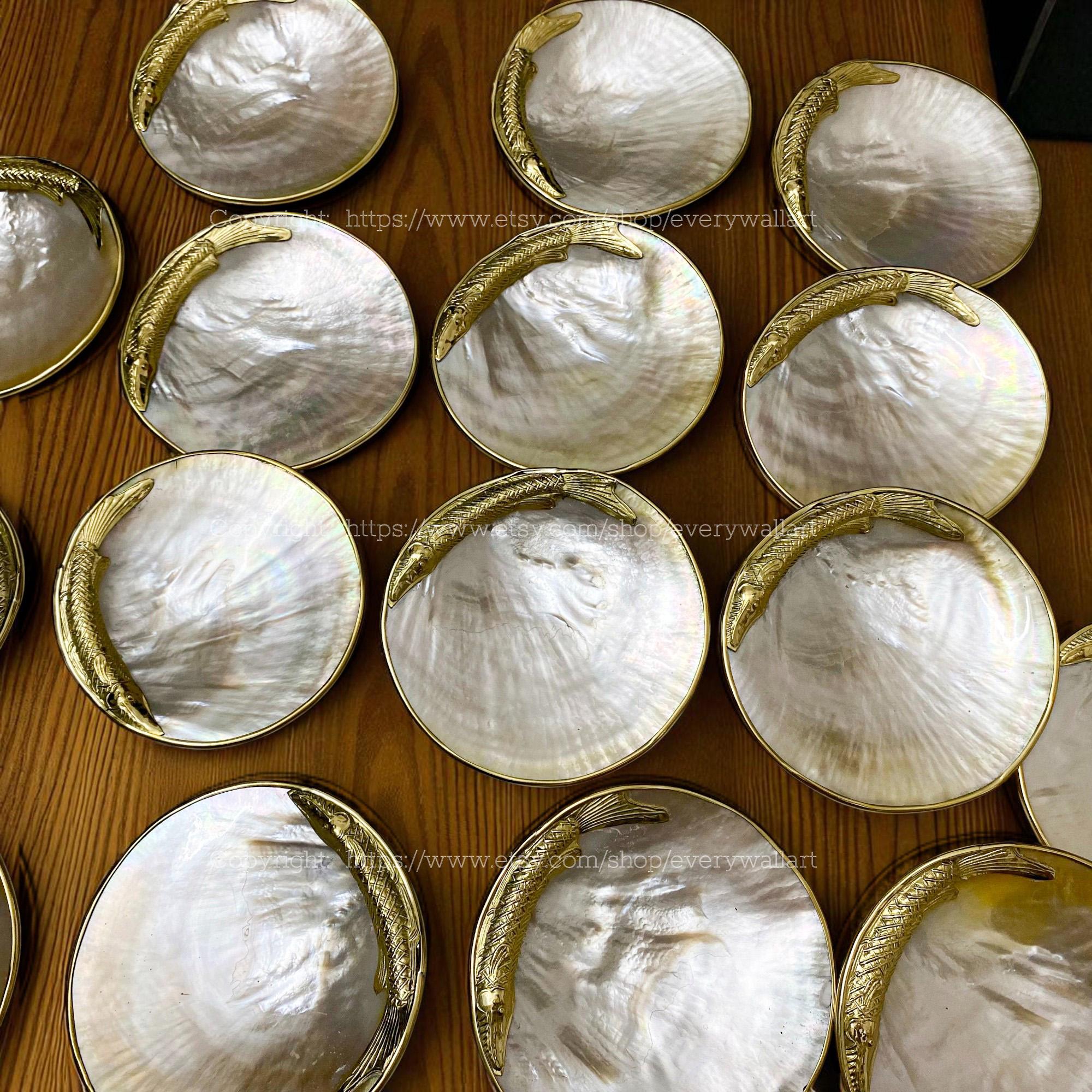 11cm Mother-of-pearl Fish Border Plate With Beluga Sturgeon Gold Copper ...