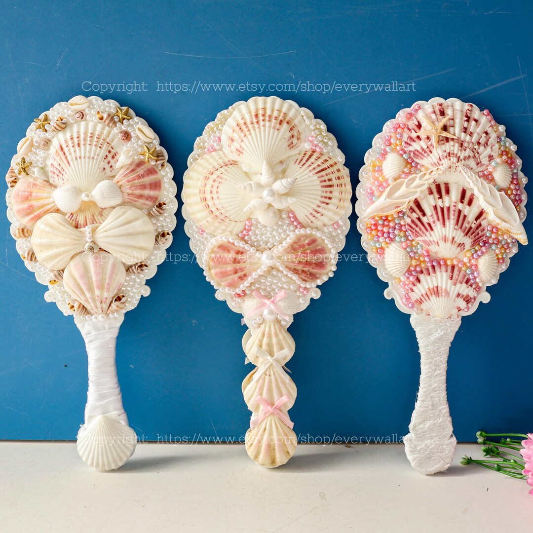 12 Styles Seashell Mirror Hand Mirror Ocean Vortex Natural Seashell ...