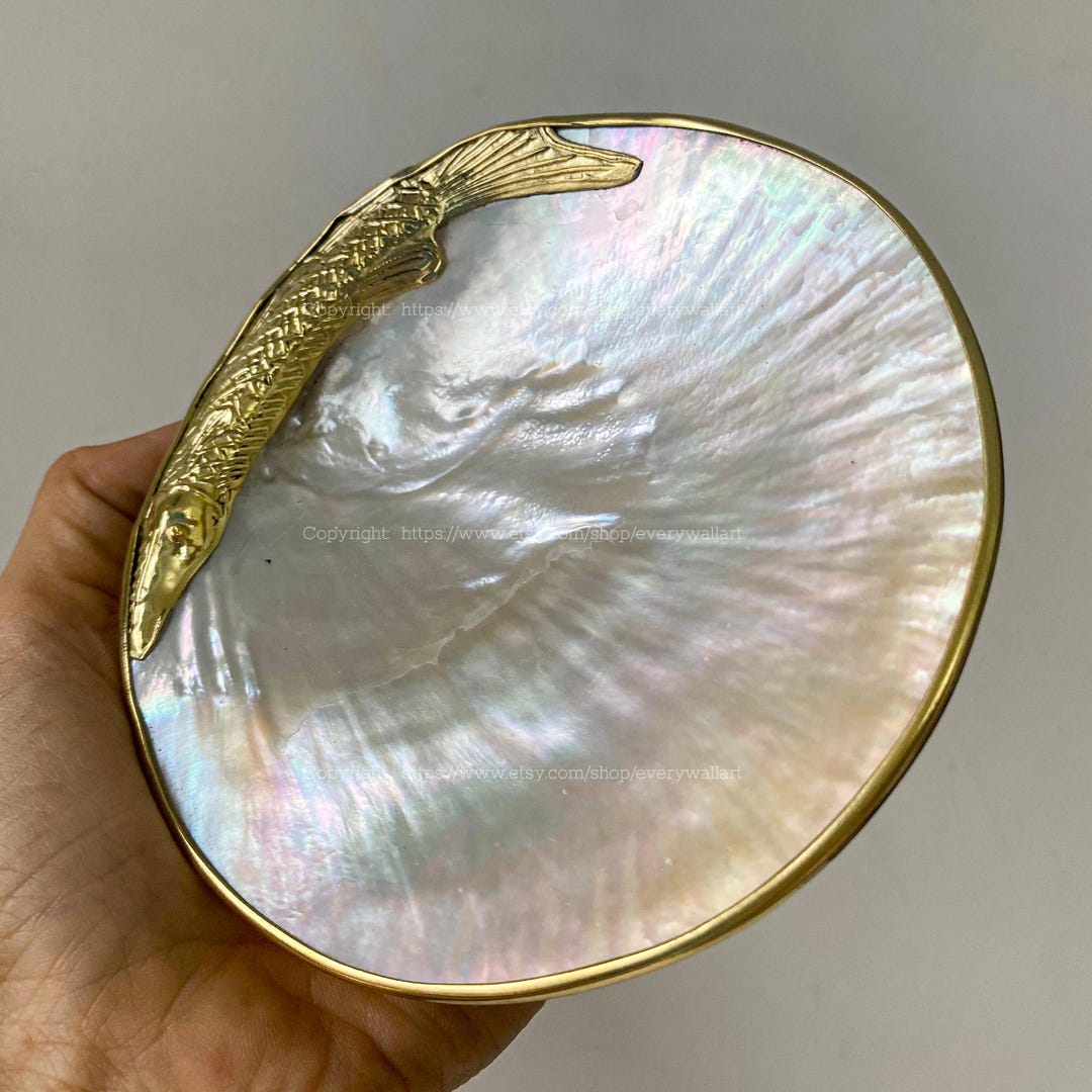 11cm Mother-of-pearl Fish Border Plate With Beluga Sturgeon Gold Copper ...
