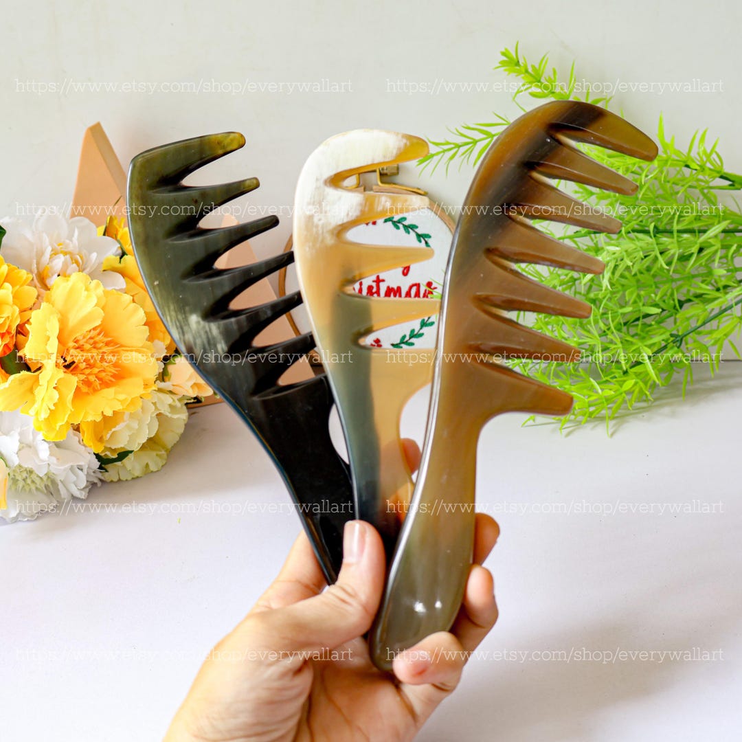 Natural Buffalo Horn Comb, Wide Teeth Comb Curly, Tangled, Ruffled Hair ...
