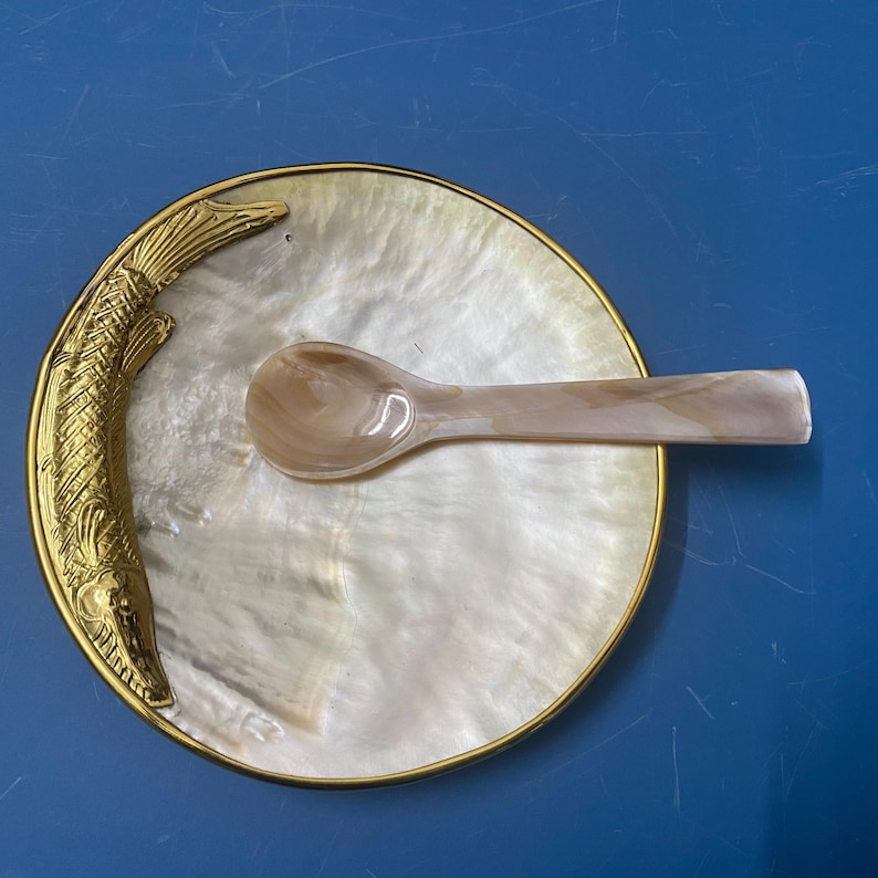 11cm Mother-of-pearl Fish Border Plate With Beluga Sturgeon Gold Copper ...