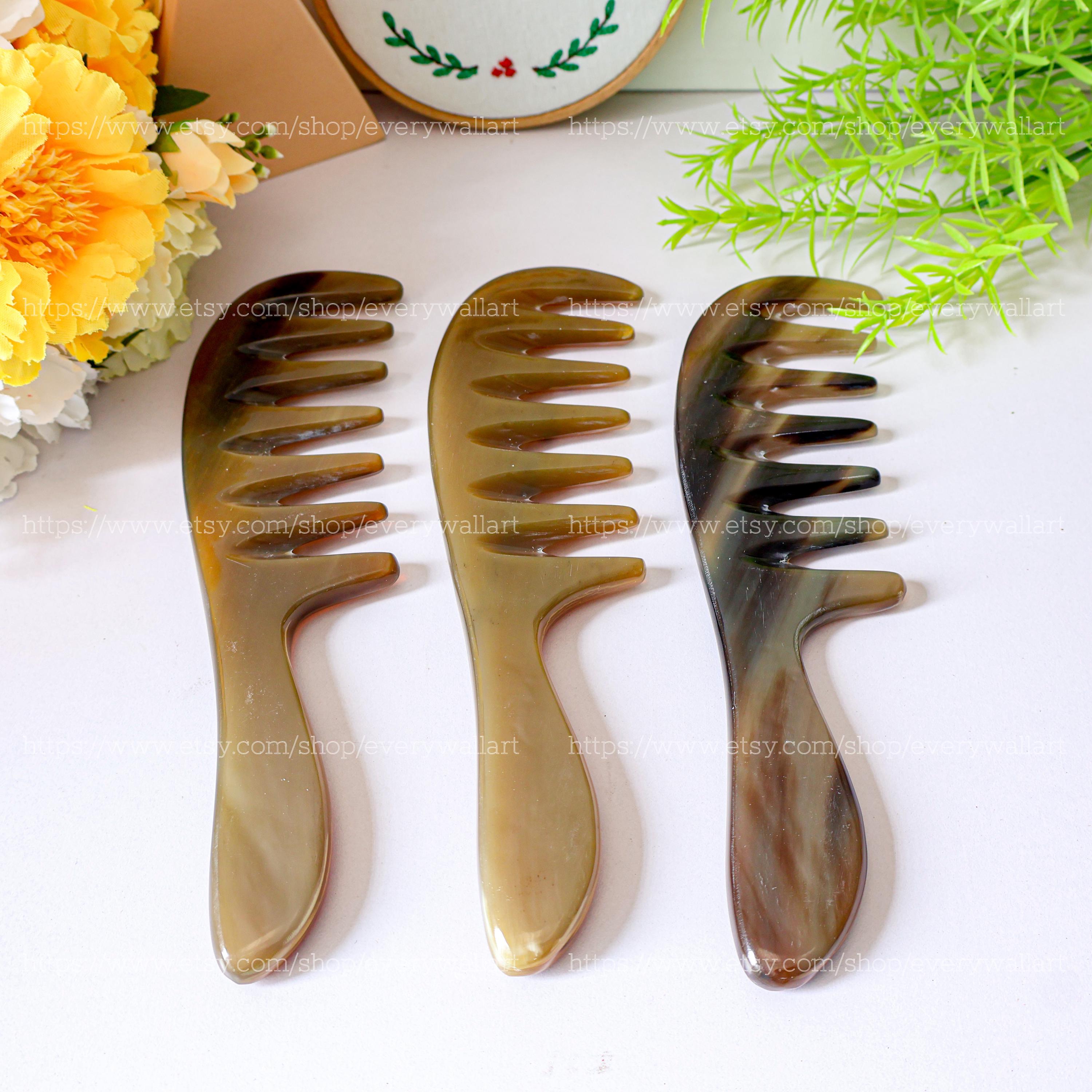 Natural Buffalo Horn Comb, Wide Teeth Comb Curly, Tangled, Ruffled Hair ...