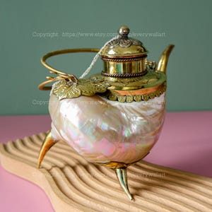 Teapots and Cups With Bronze Edges & Copper Coating Mother of Pearl Sea ...