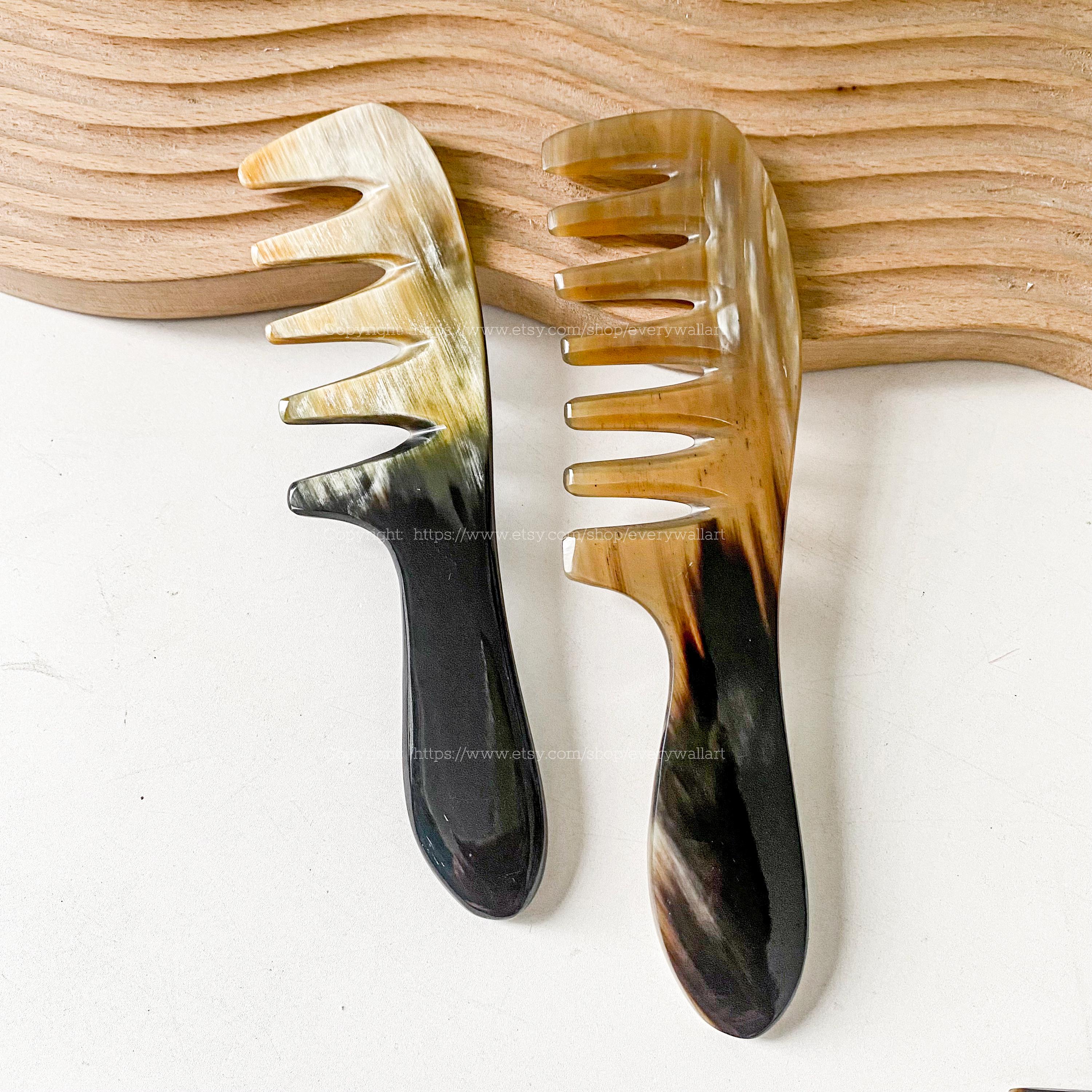Natural Buffalo Horn Comb, Wide Teeth Comb Curly, Tangled, Ruffled Hair ...