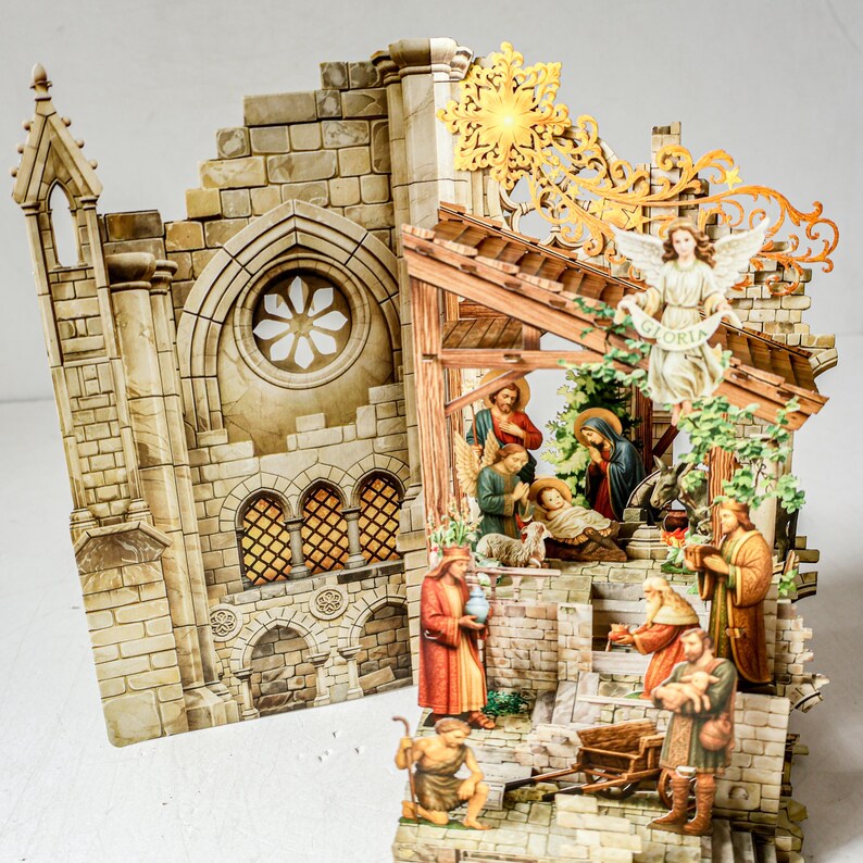 Paper Nativity Stone Handcrafted 3D Pop up Card Surprise Merry ...