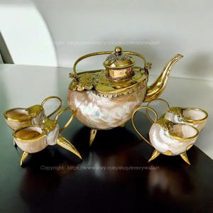 Mother of Pearl Teapots and Cups With Bronze Edges & Copper VIP Coating ...