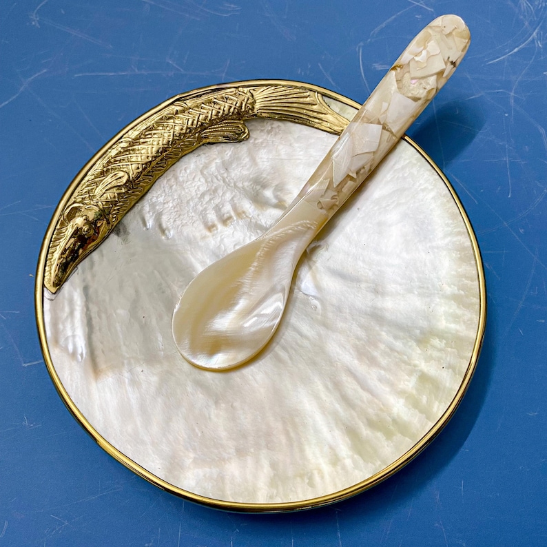 11cm Mother-of-pearl Fish Border Plate With Beluga Sturgeon Gold Copper ...