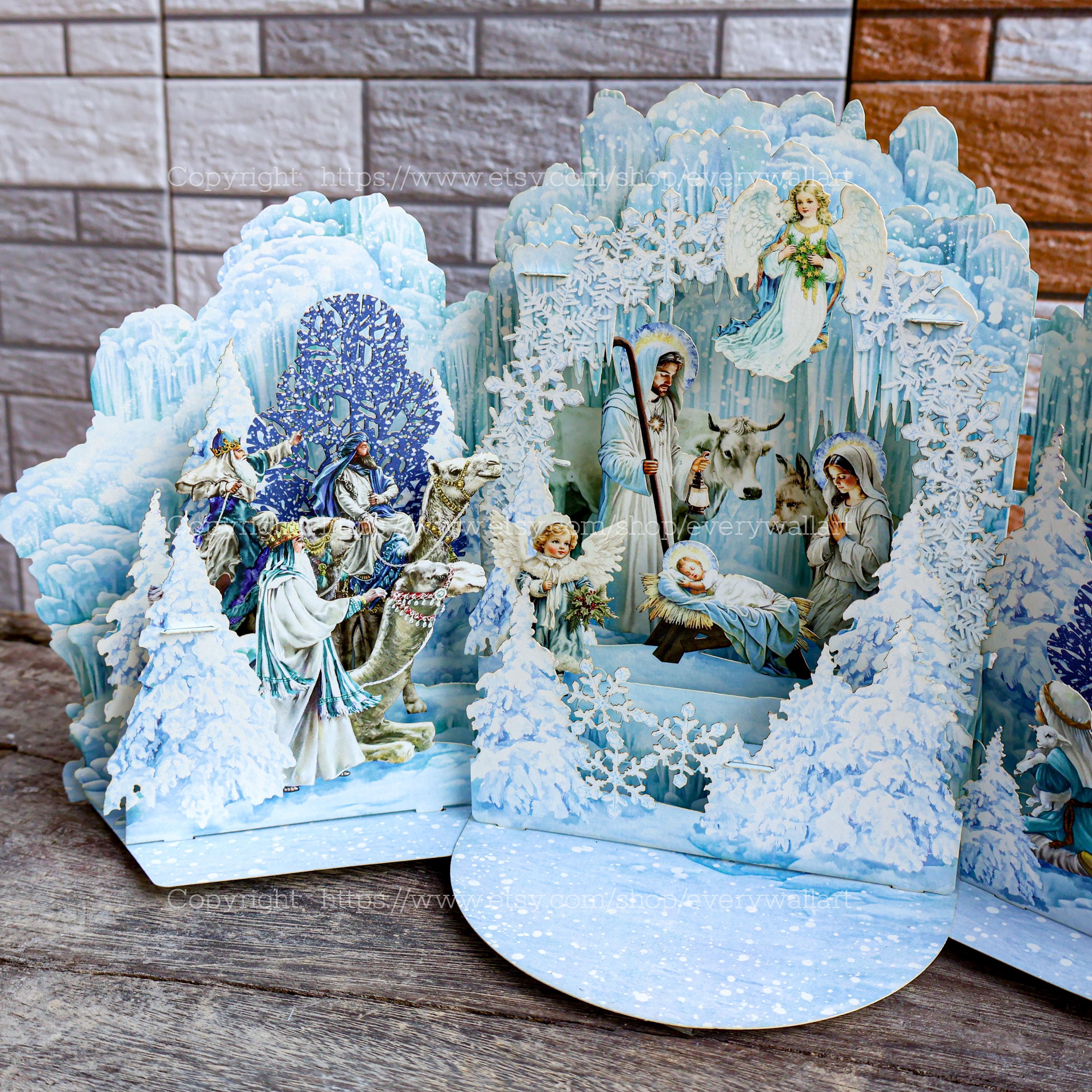 Paper Winter Wonderland Nativity Handcrafted 3D Pop up Card Surprise ...