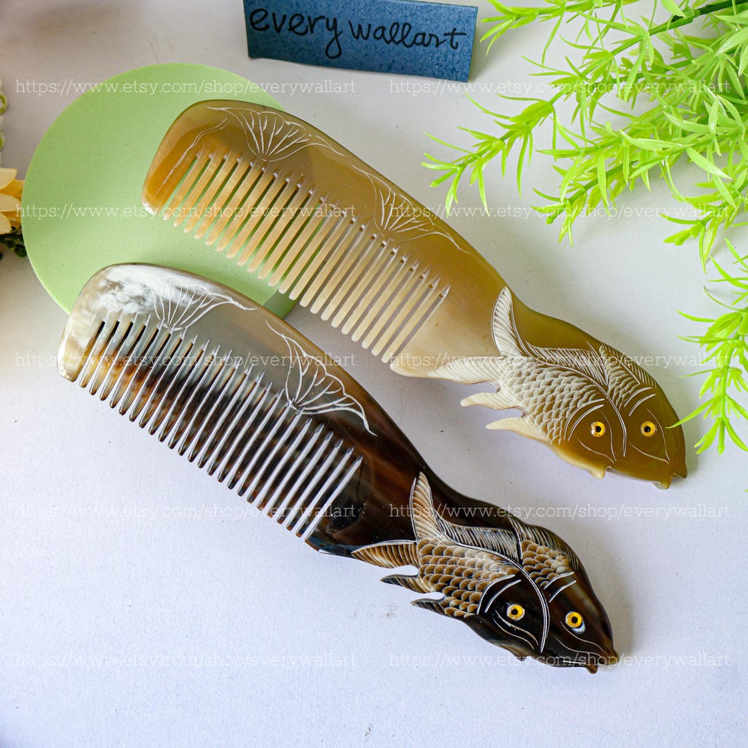 Mother Children Fish Natural Buffalo Horn Comb, Anti-static Full ...