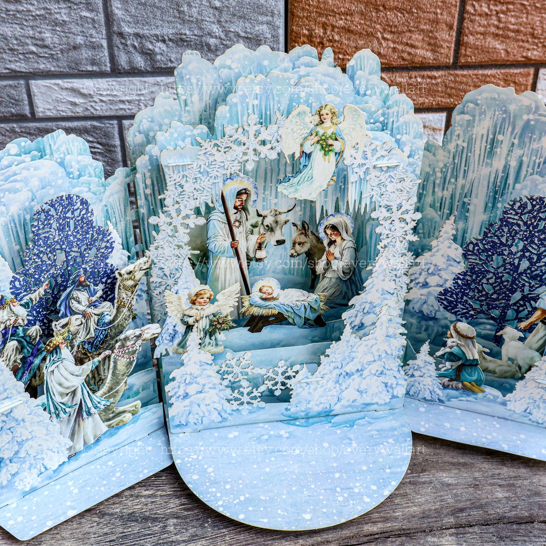 Paper Winter Wonderland Nativity Handcrafted 3D Pop up Card Surprise ...