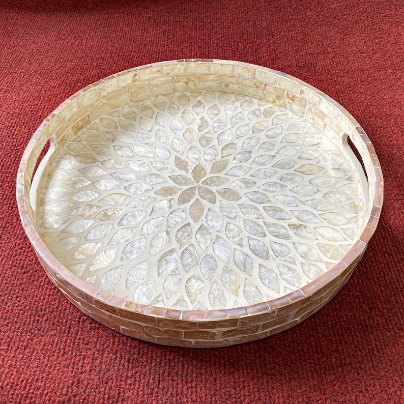 Mother-of-pearl Inlay Round Tray, Full Handmade Round Breakfast Tray ...