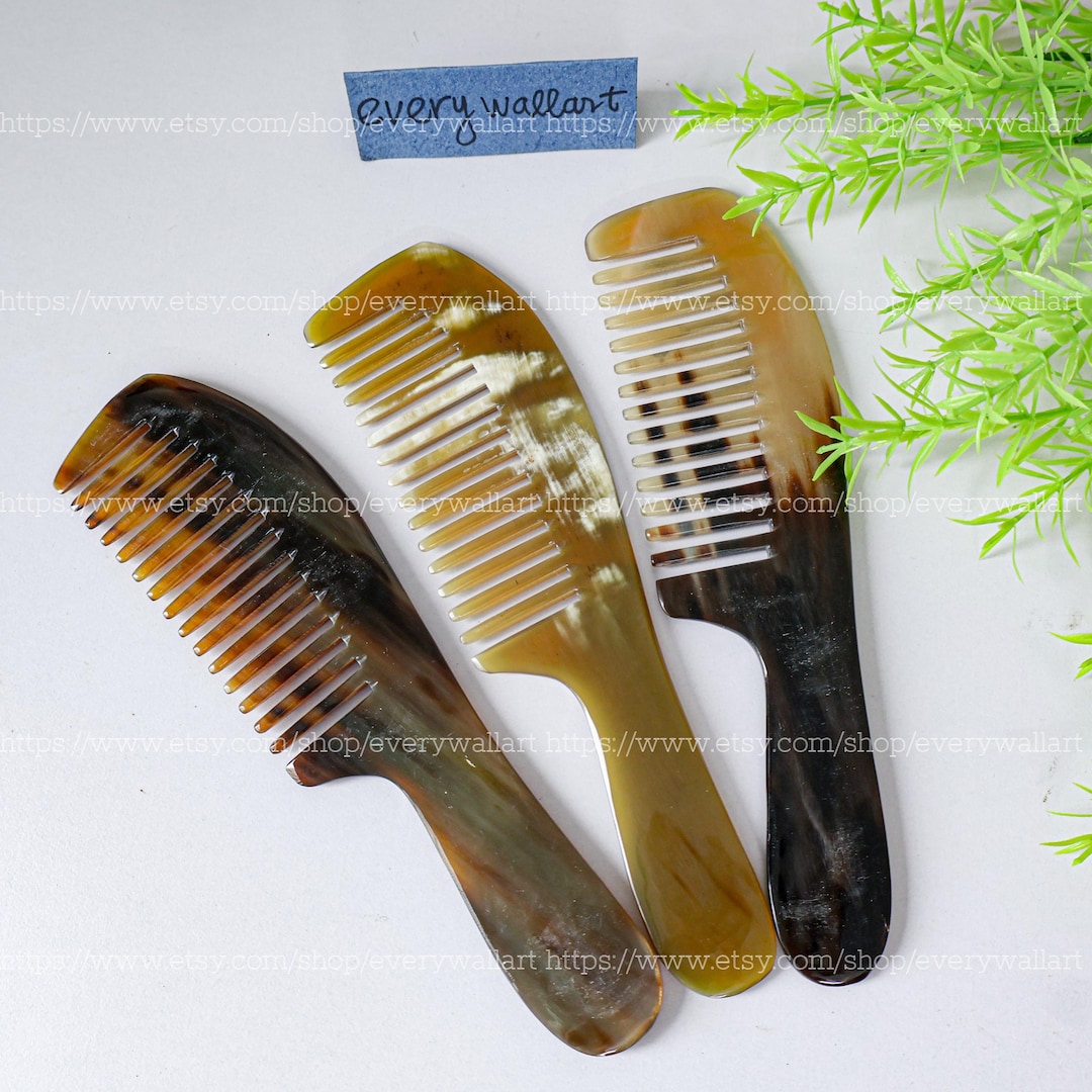 VIP Natural Buffalo Horn Comb, Wide Teeth Comb Curly, Tangled,ruffled ...