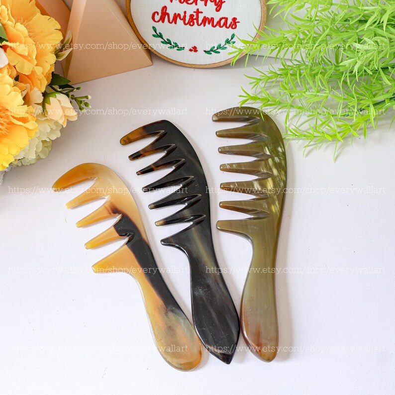 Natural Buffalo Horn Comb, Wide Teeth Comb Curly, Tangled, Ruffled Hair ...