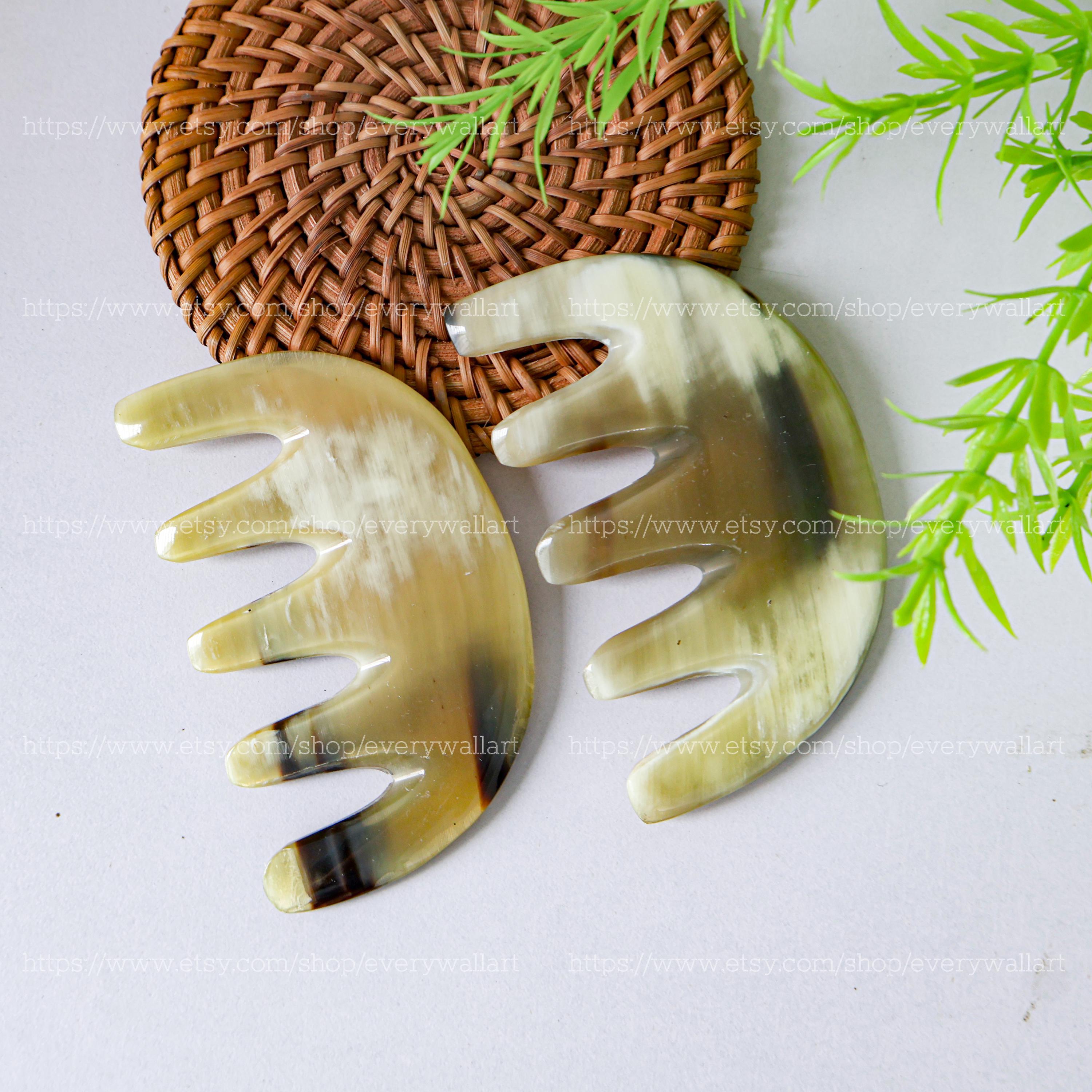 Wide Teeth Natural Buffalo Horn Comb, Thick Teeth Horn Wide Comb, Head ...