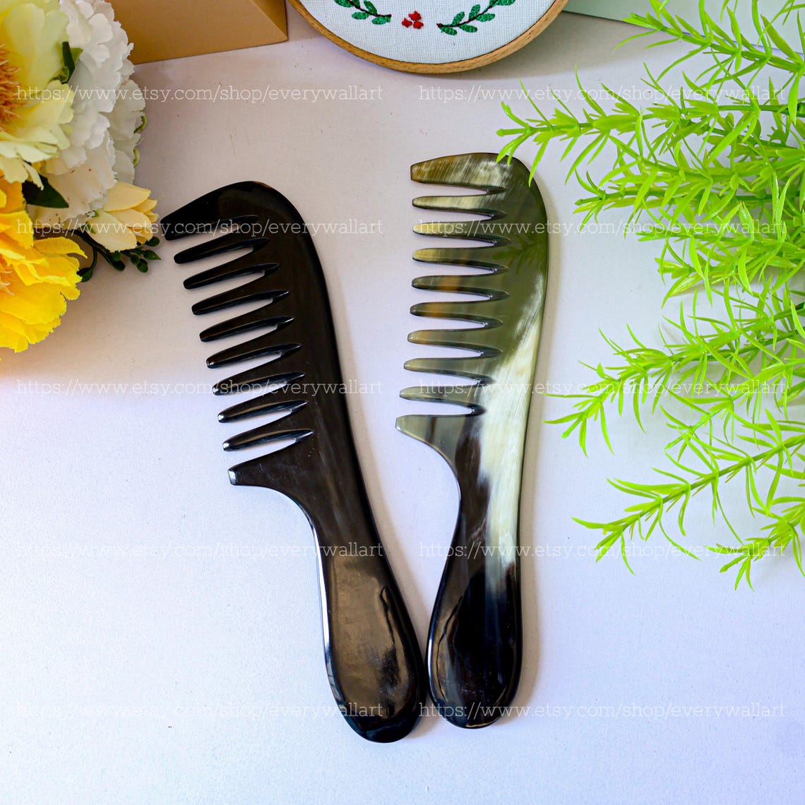 Natural Buffalo Horn Comb, Wide Teeth Comb Curly, Tangled,ruffled Hair ...