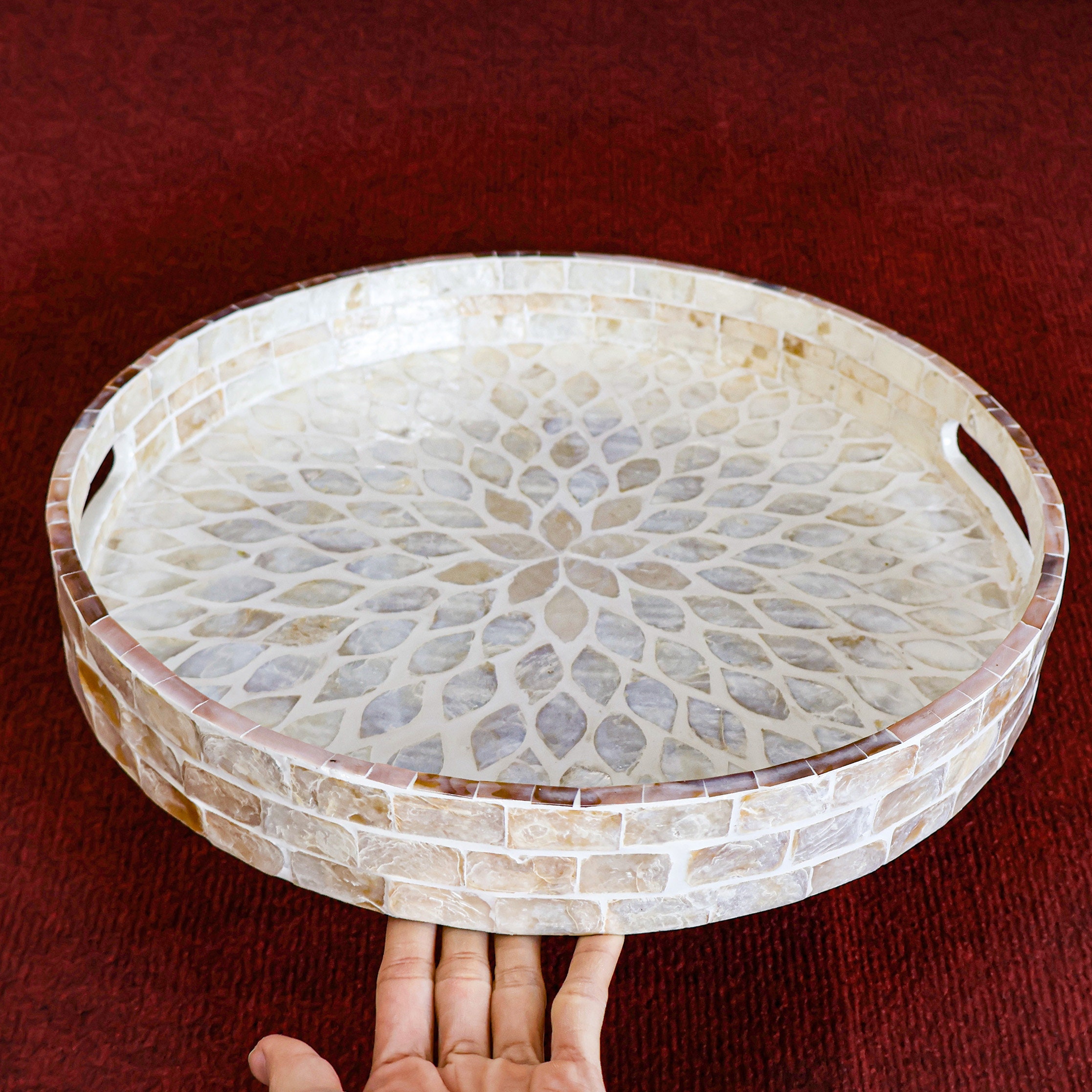 Mother-of-pearl Inlay Round Tray, Full Handmade Round Breakfast Tray ...