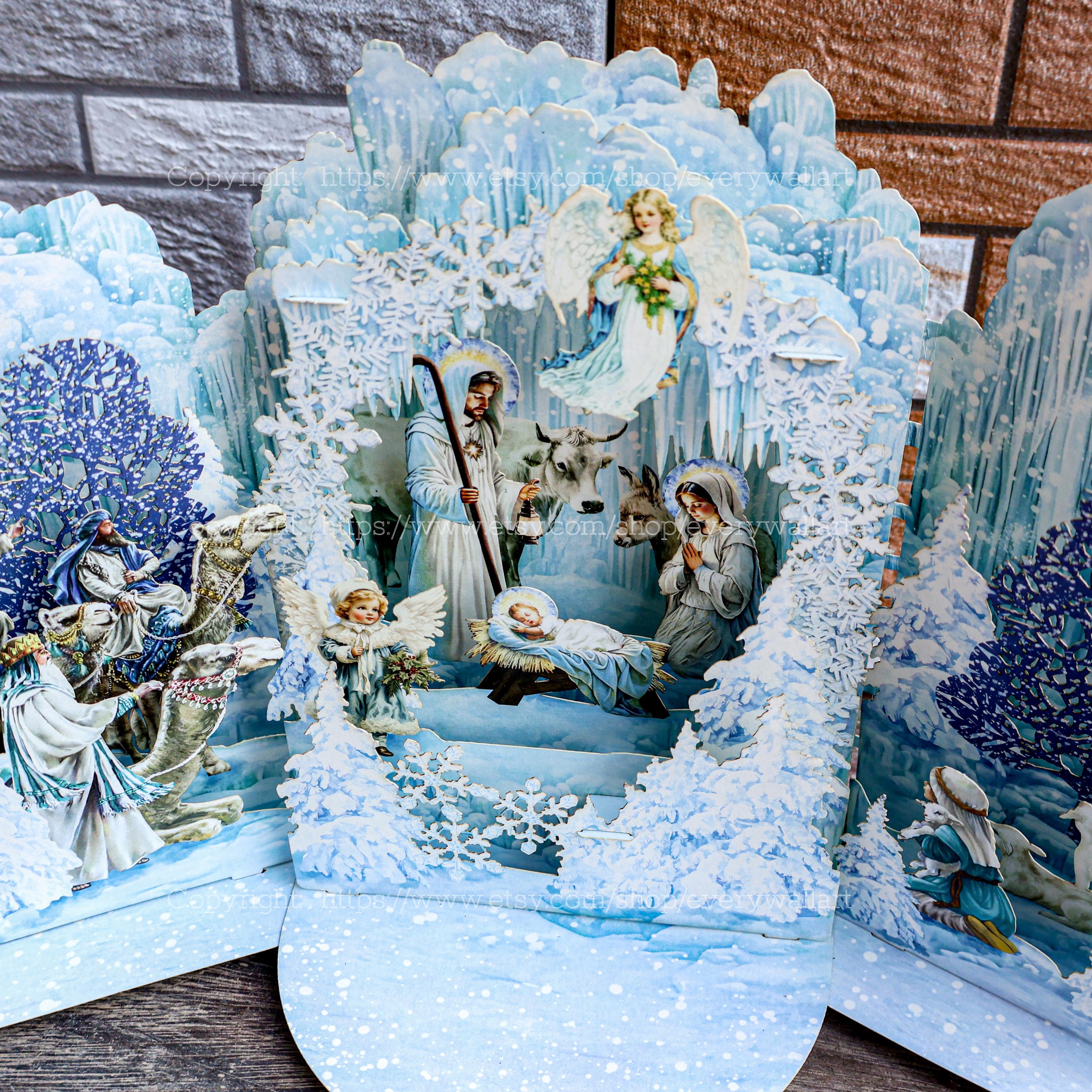 Paper Winter Wonderland Nativity Handcrafted 3D Pop up Card Surprise ...