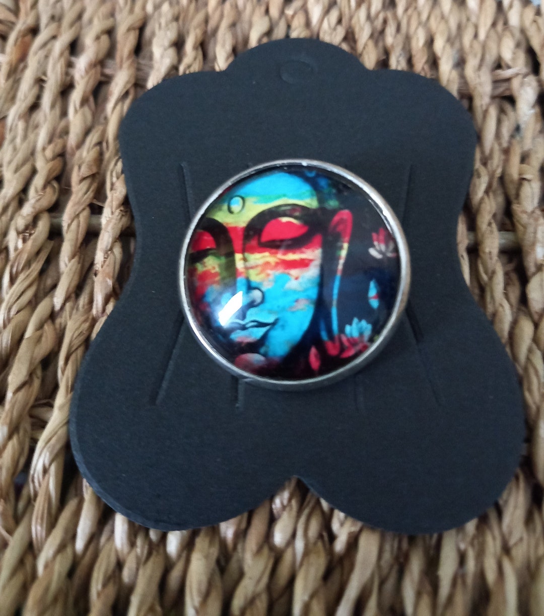 Buddha Brooch Pin Colourful and Peaceful Measures 25mm in Alloy Setting ...