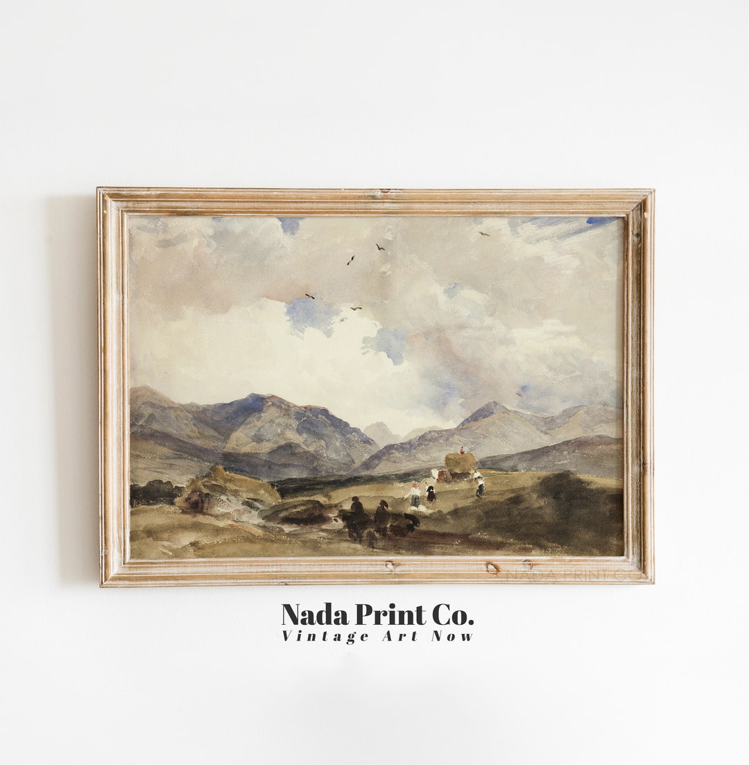 Valley Pasture at Mountains Painting | Moody Farm Landscape Print ...