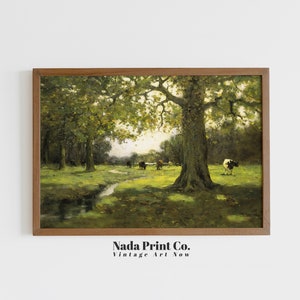 Cows Grazing Under Trees Painting | Cattle in Forest Print | Warm Vintage Wall Art | Printable ...
