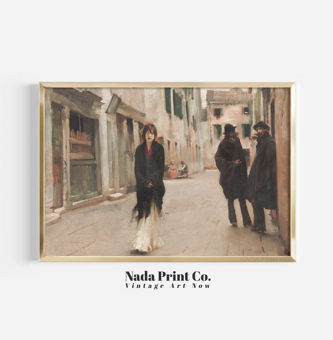 Woman Walking Oil Painting | Antique French Street Painting Print ...