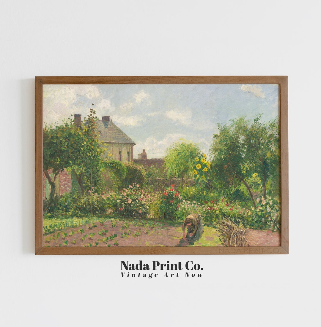 Woman in Garden Painting | Spring Garden Art Print | Warm Vintage Wall ...