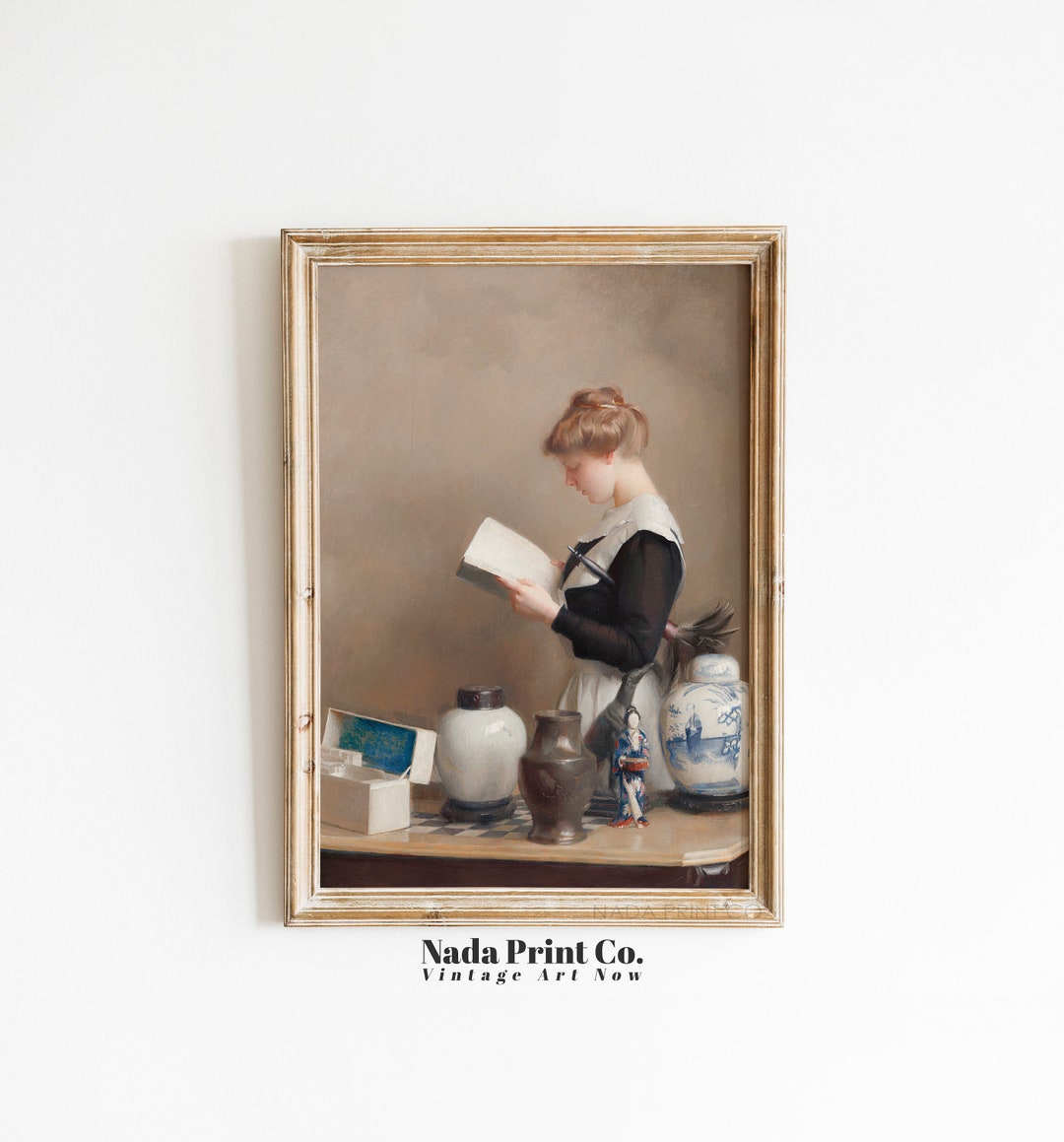 Woman Reading Oil Painting | Antique Maid Portrait Print | Warm Vintage ...