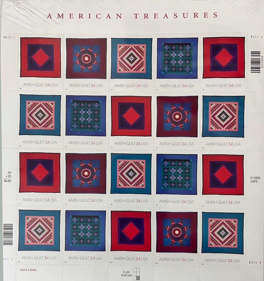 Amish Quilts Postage Stamps - 2000 USPS American Treasures - Unused ...
