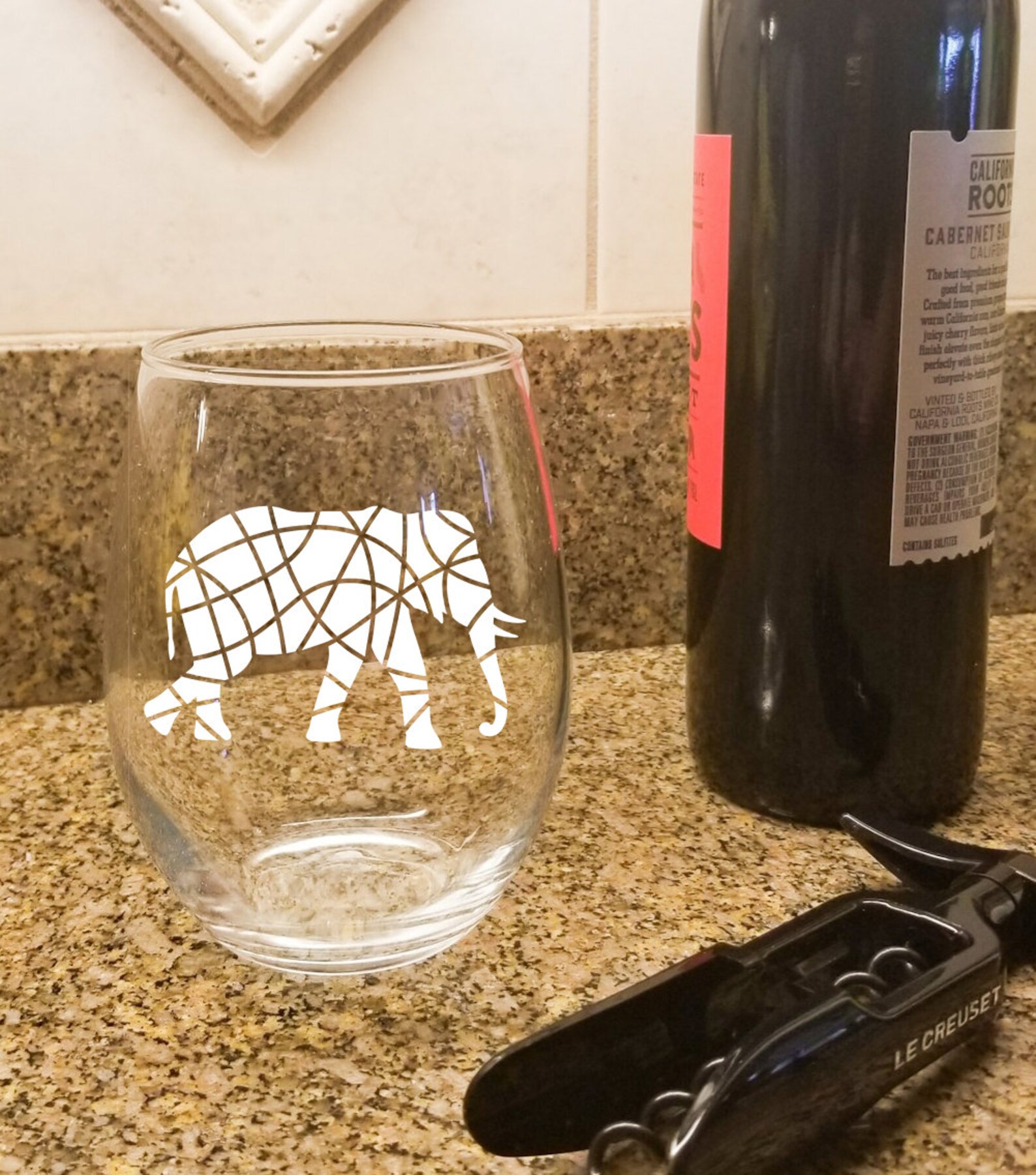 White Elephant Wine Glass Stemless Wine Glass White - Etsy