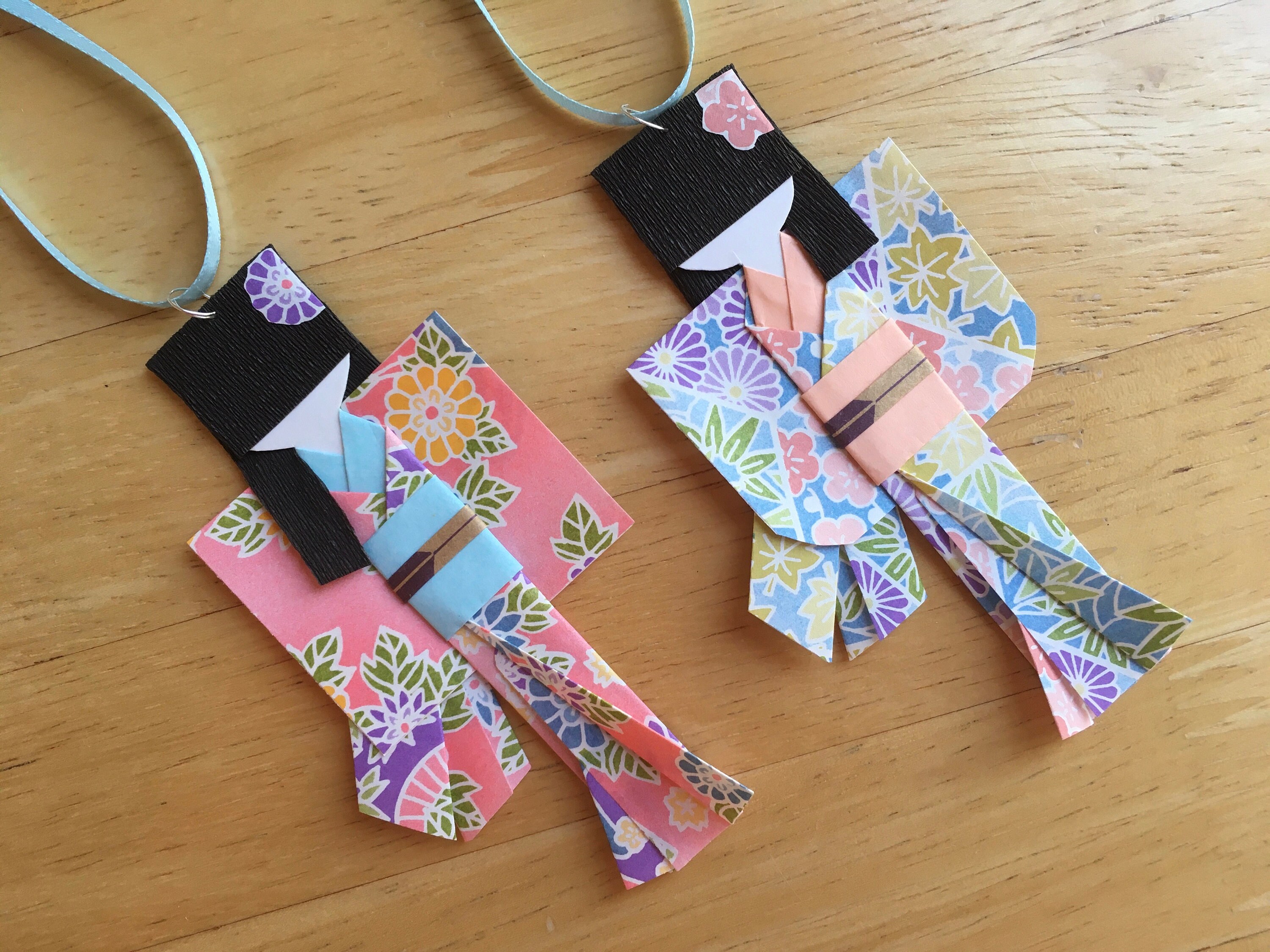 Japanese Origami Paper Doll Ornaments Set of Two - Etsy