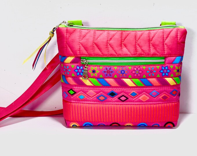 Quilted Bright Coral Cotton in Native Boho Print Crossbody/cellphone ...