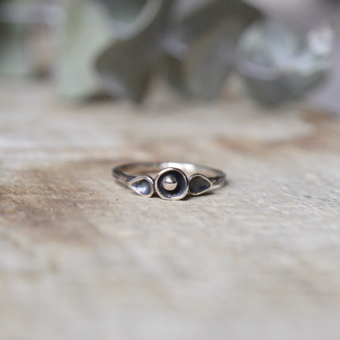 Oxidized Sterling Silver Poppy Ring: Dainty Floral Stacking Ring - Etsy